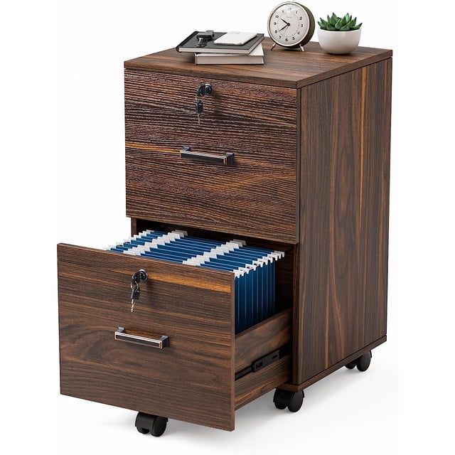 2 Drawer File Cabinet with Lock, Wood Rustic Gray File Cabinet for ...