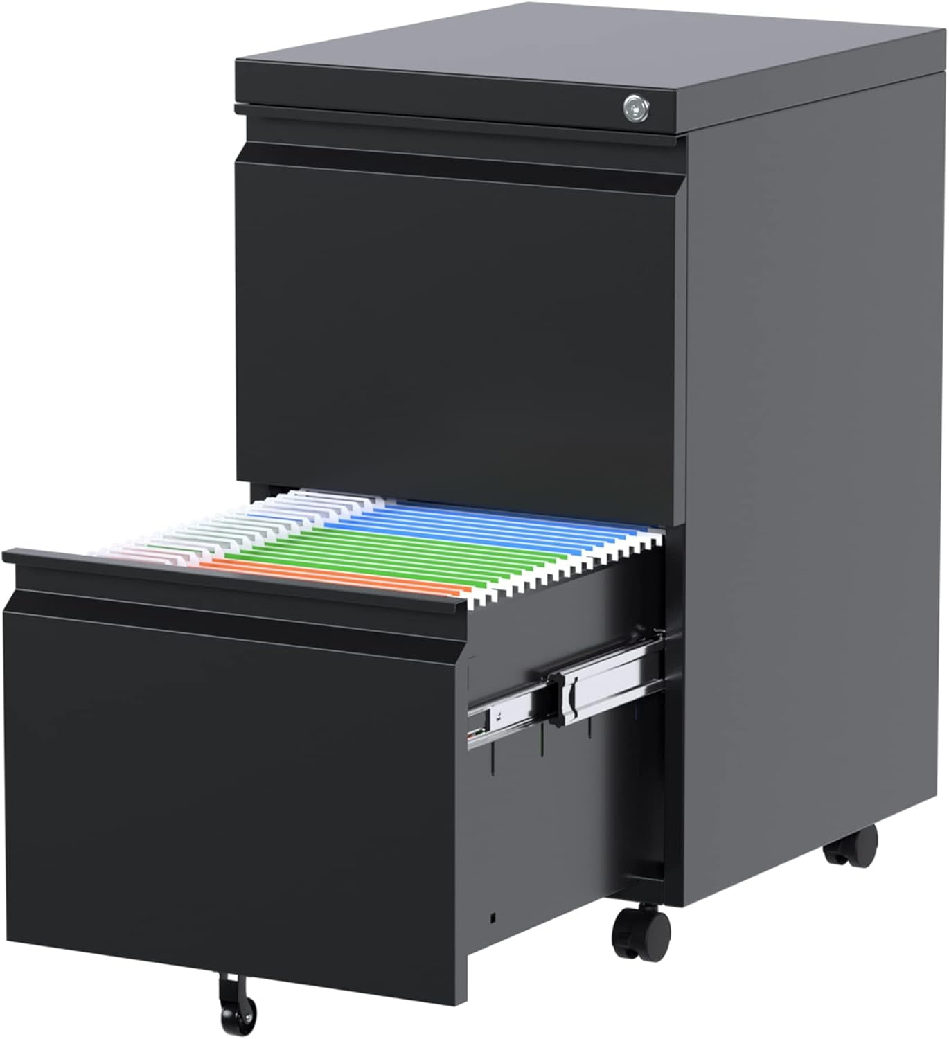 2 Drawer File Cabinet, Lockable Metal Filing Cabinet with Wheels for ...