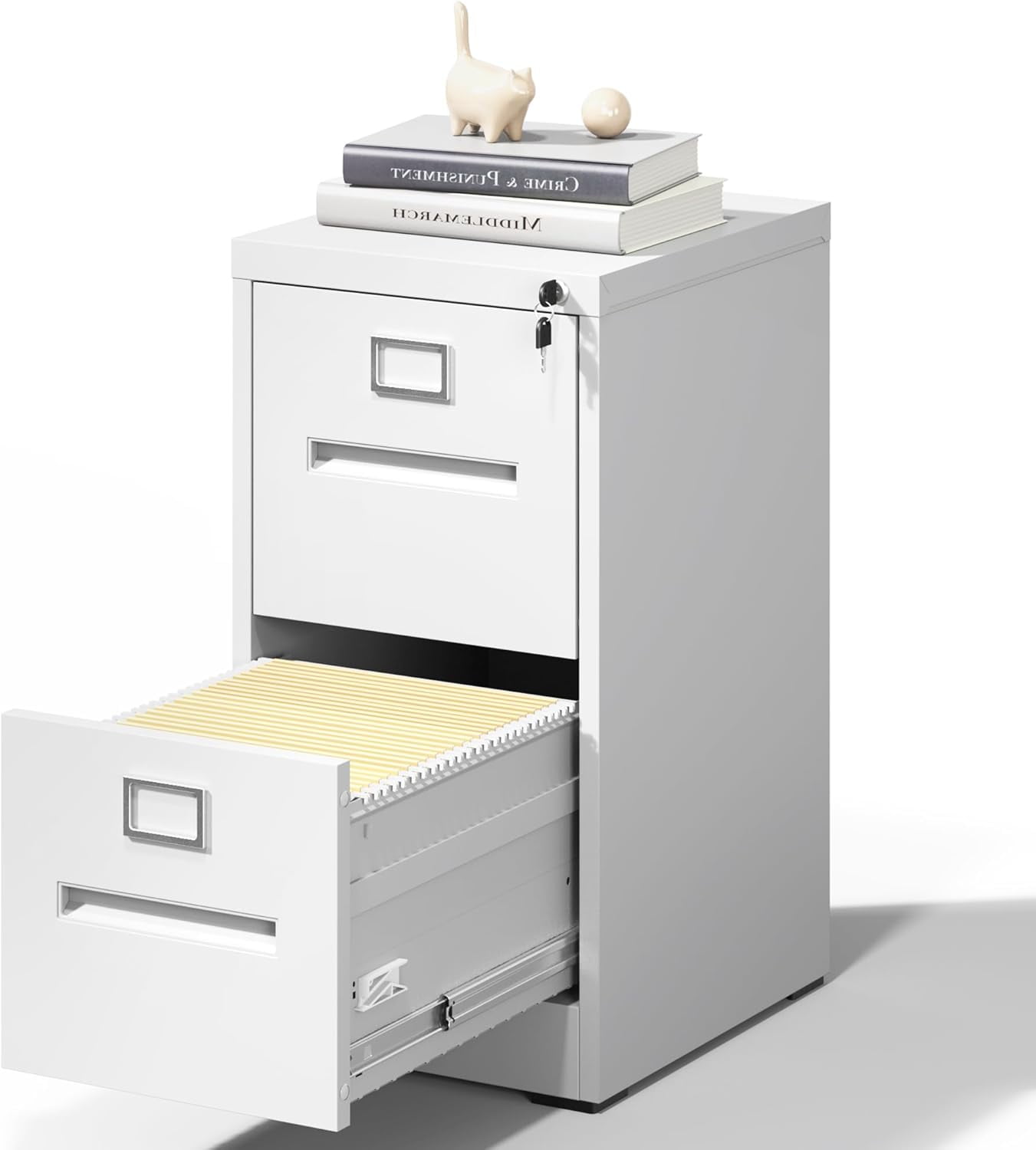 2 Drawer File Cabinet,Metal File Cabinets with Lock,White Vertical File ...