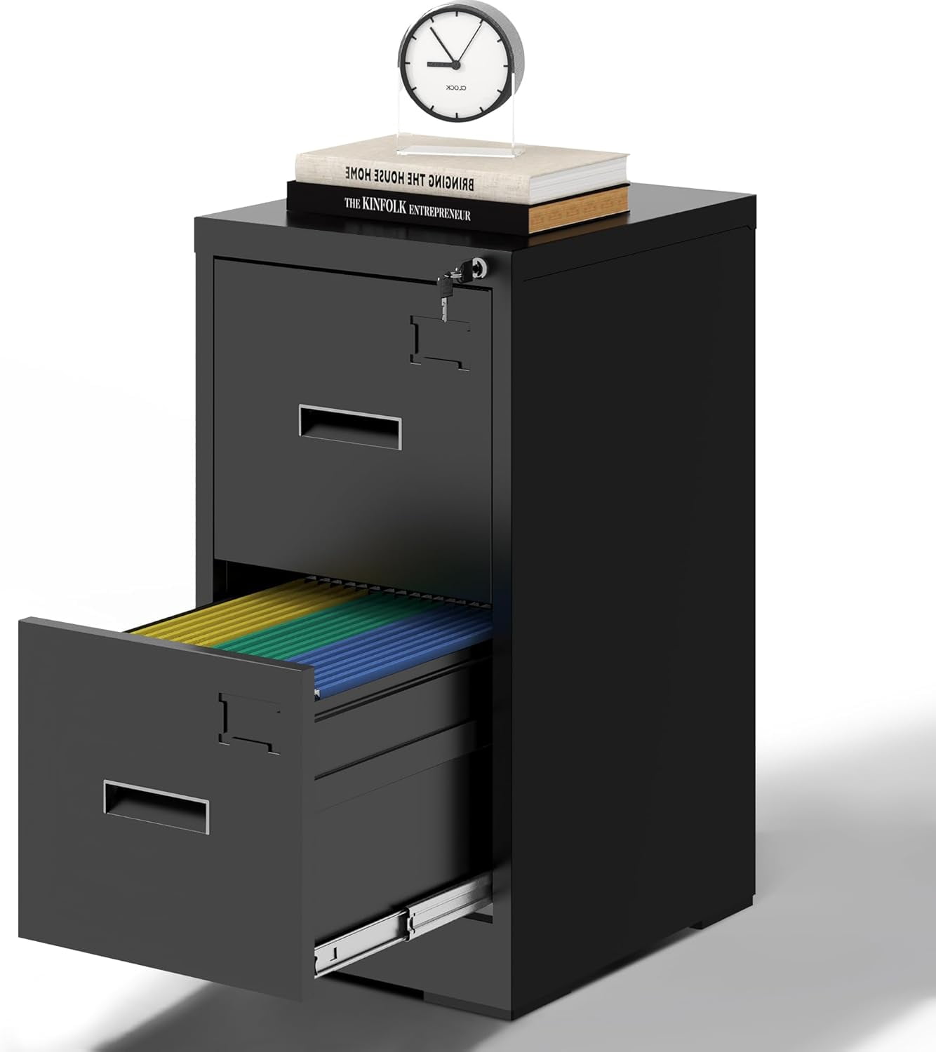 2 Drawer File Cabinet,Metal Filing Cabinets with Lock,Black Vertical ...