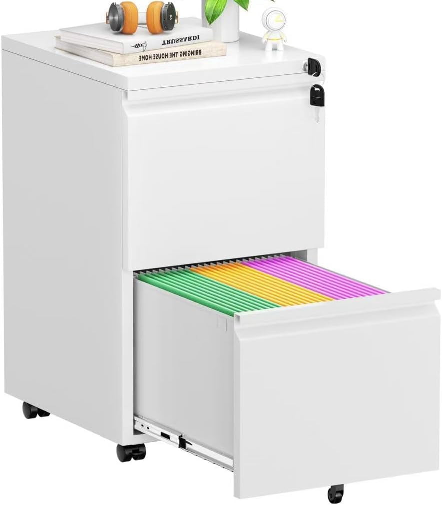 2 Drawer File Cabinet, Metal Rolling Filing Cabinet with Lock, Small ...