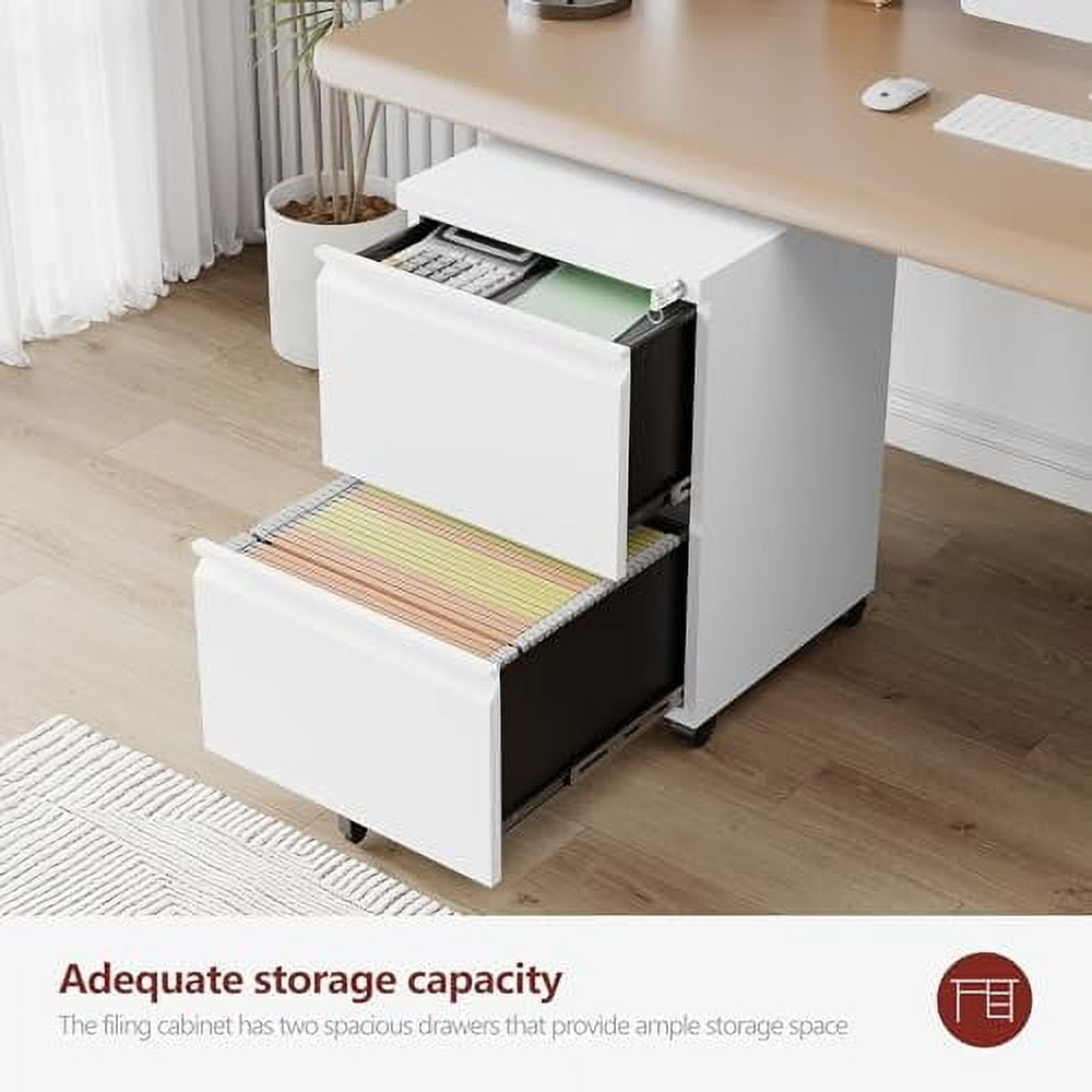 2 Drawer File Cabinet，Mobile Filing Cabinet with Lock and Wheels，Un ...