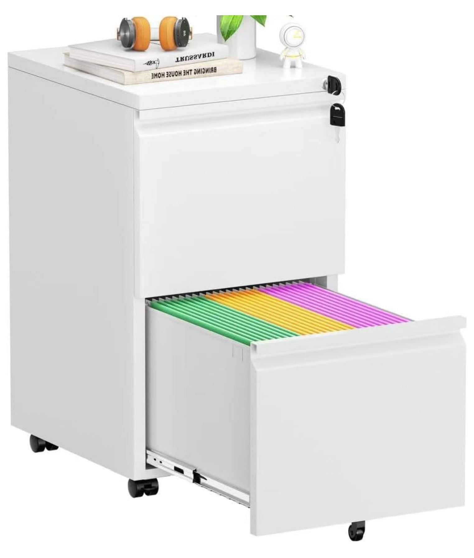 2 Drawer File Cabinet, Small File Cabinets with Lock, Metal Rolling ...