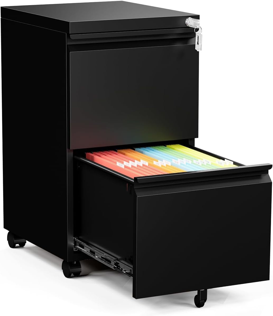2 Drawer File Cabinet, Small Mobile File Cabinet with Lock, Metal ...