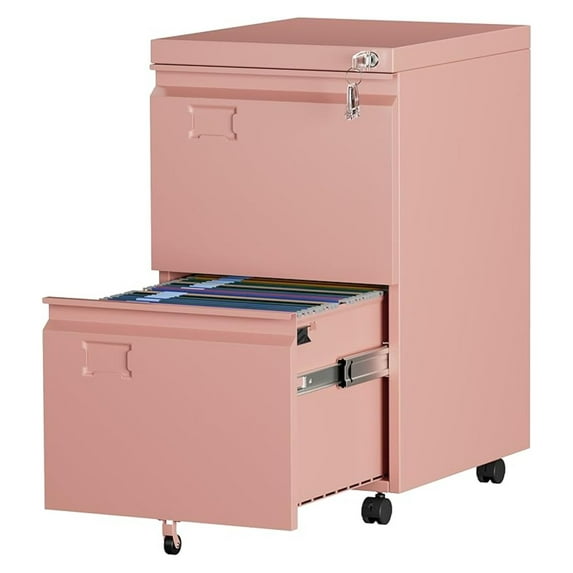 2 Drawer File Cabinet with Wheels, Lockable Metal Filing Cabinet with ...
