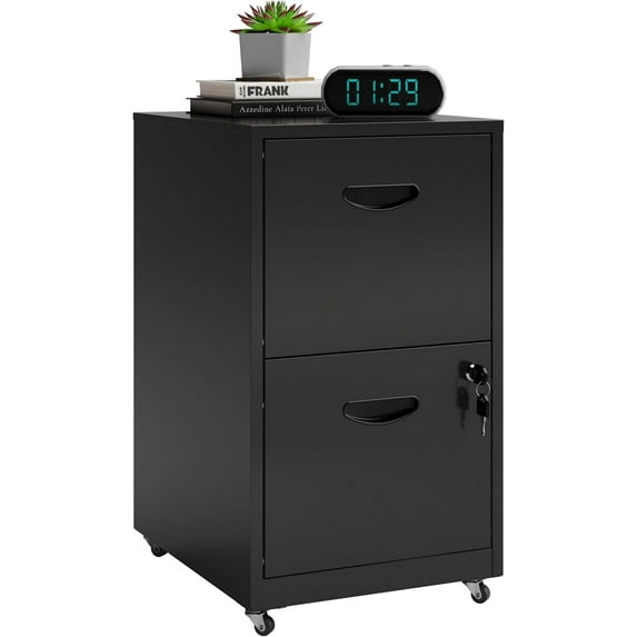 2 Drawer File Cabinet on Wheels, Mobile Two Drawer Filing Cabinet with ...