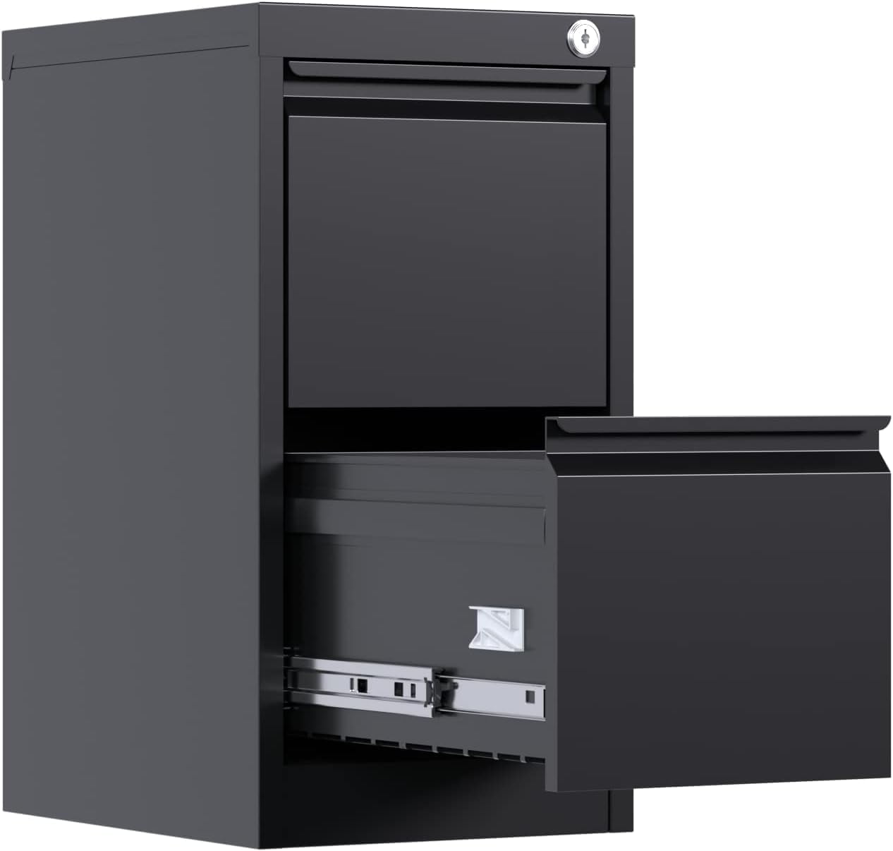 2 Drawer File Cabinet with Lock, Black Metal Filing Cabinets, Vertical ...