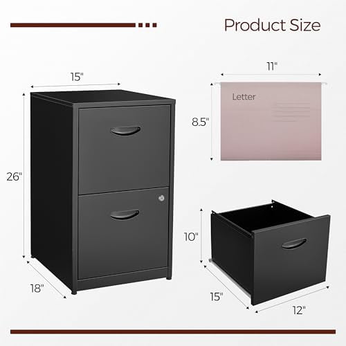 2 Drawer File Cabinet with Lock,Black Metal Filing Cabinets,Vertical ...
