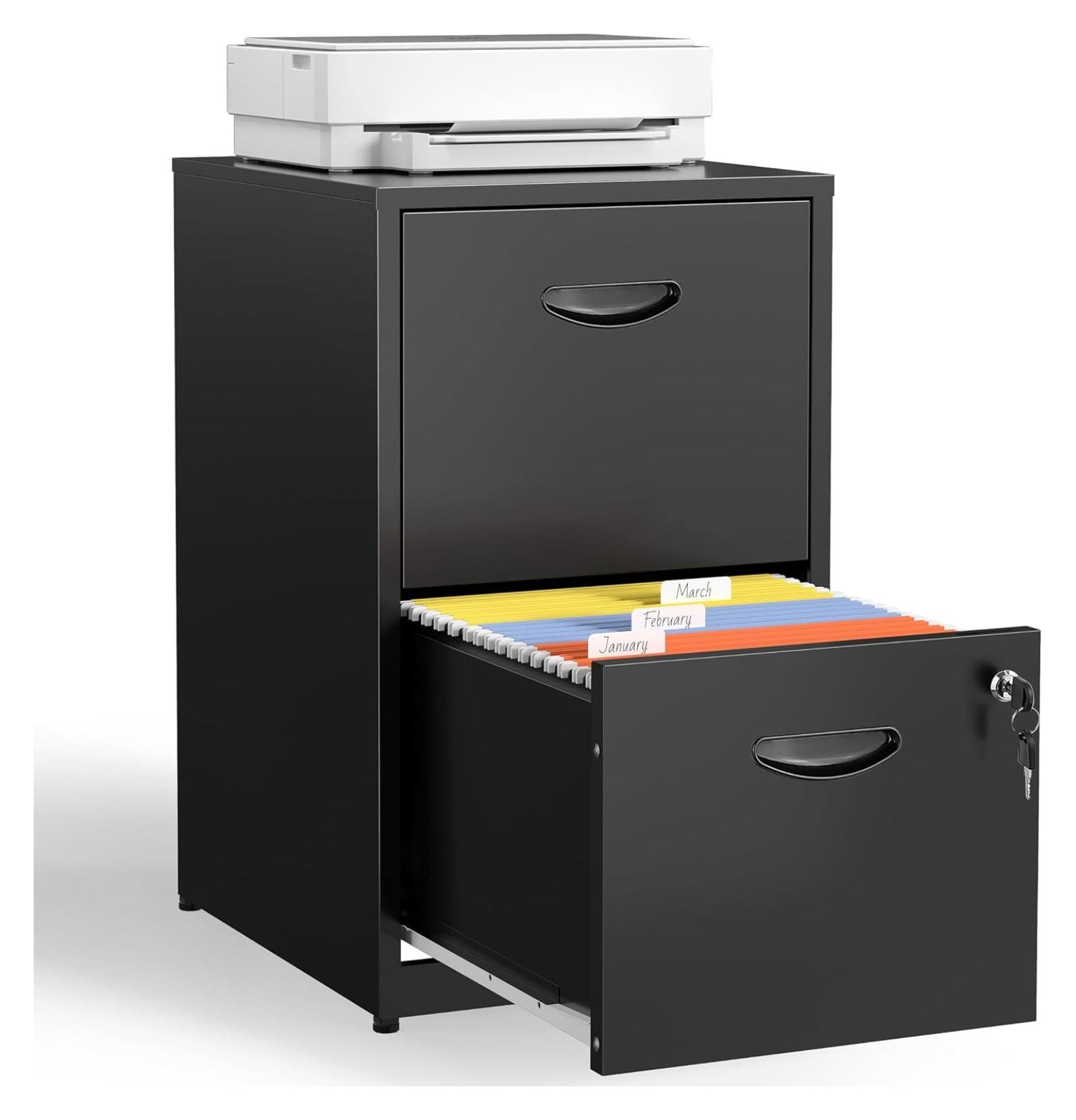 2 Drawer File Cabinet with Lock,Black Metal Filing Cabinets,Vertical ...