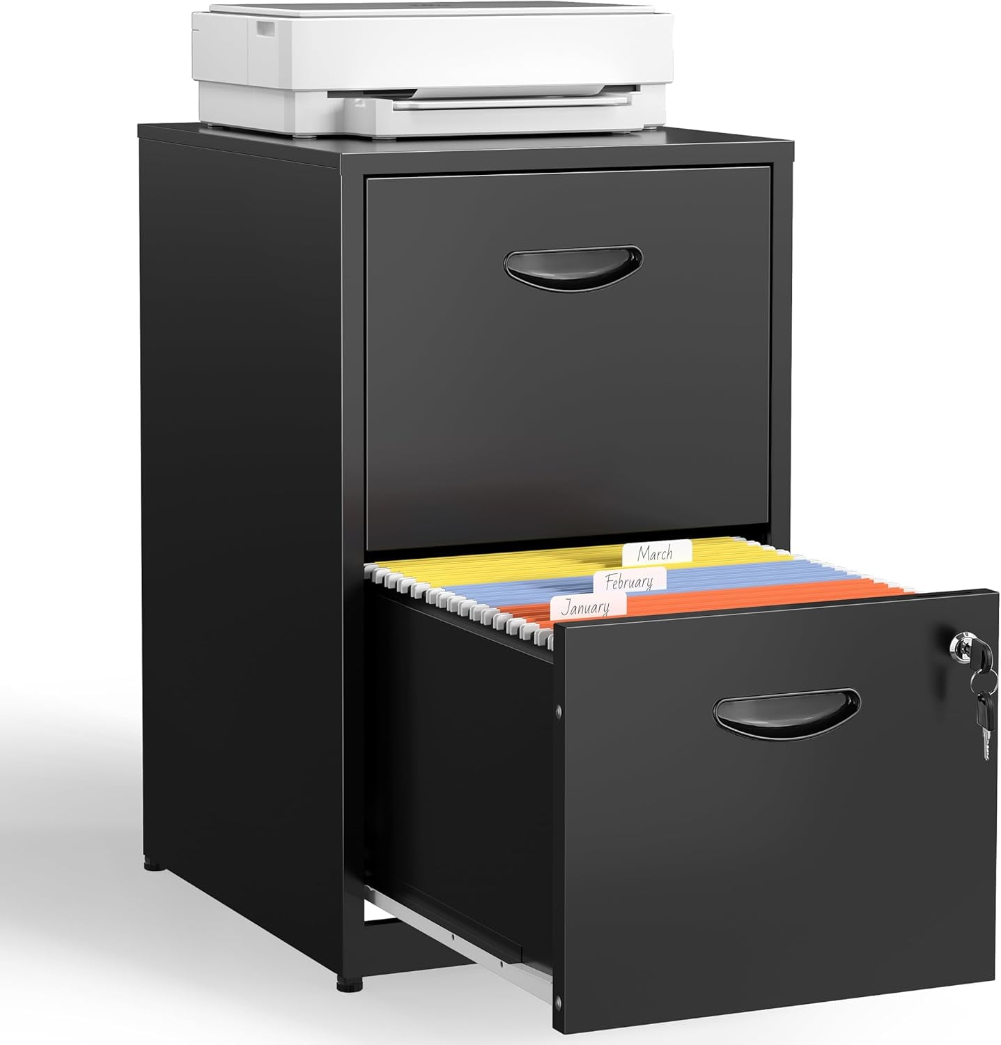 2 Drawer File Cabinet with Lock,Black Metal Filing Cabinets,Vertical ...