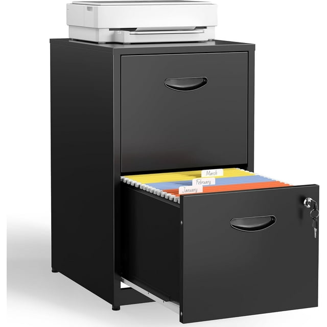 2 Drawer File Cabinet with Lock,Black Metal Filing Cabinets,Vertical ...