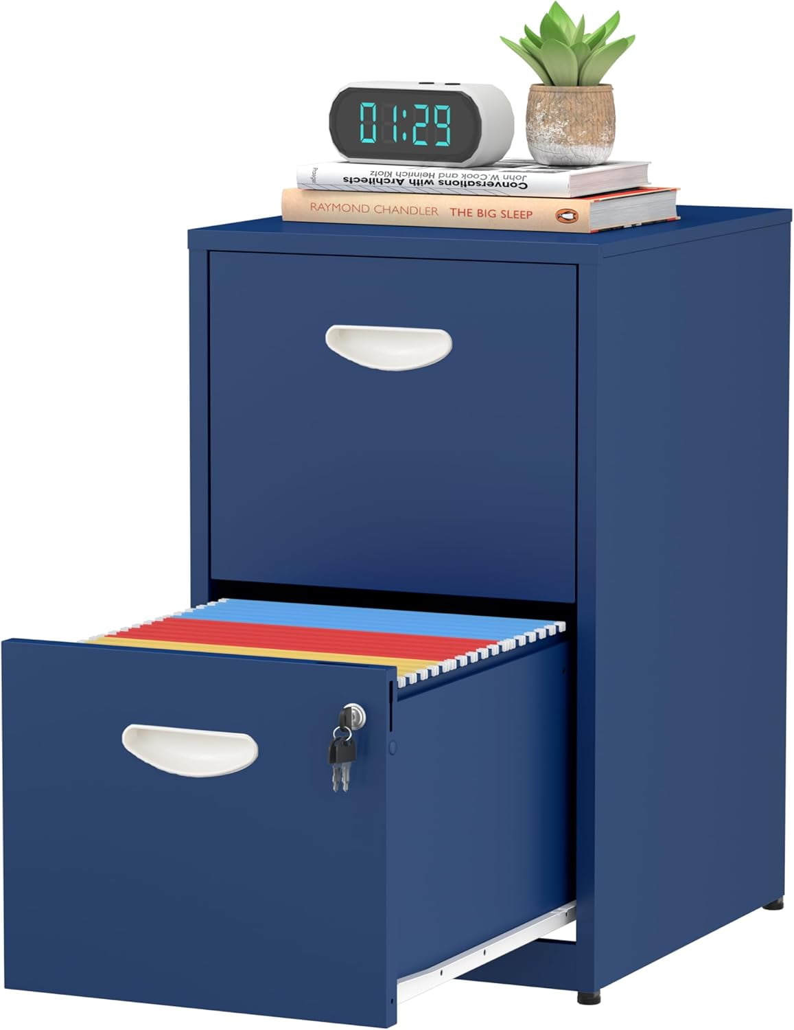 2 Drawer File Cabinet with Lock,Blue Small Filing Cabinet for Home ...