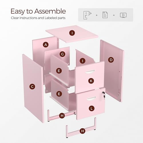 2 Drawer File Cabinet with Lock,Pink Metal Filing Cabinets,Vertical ...