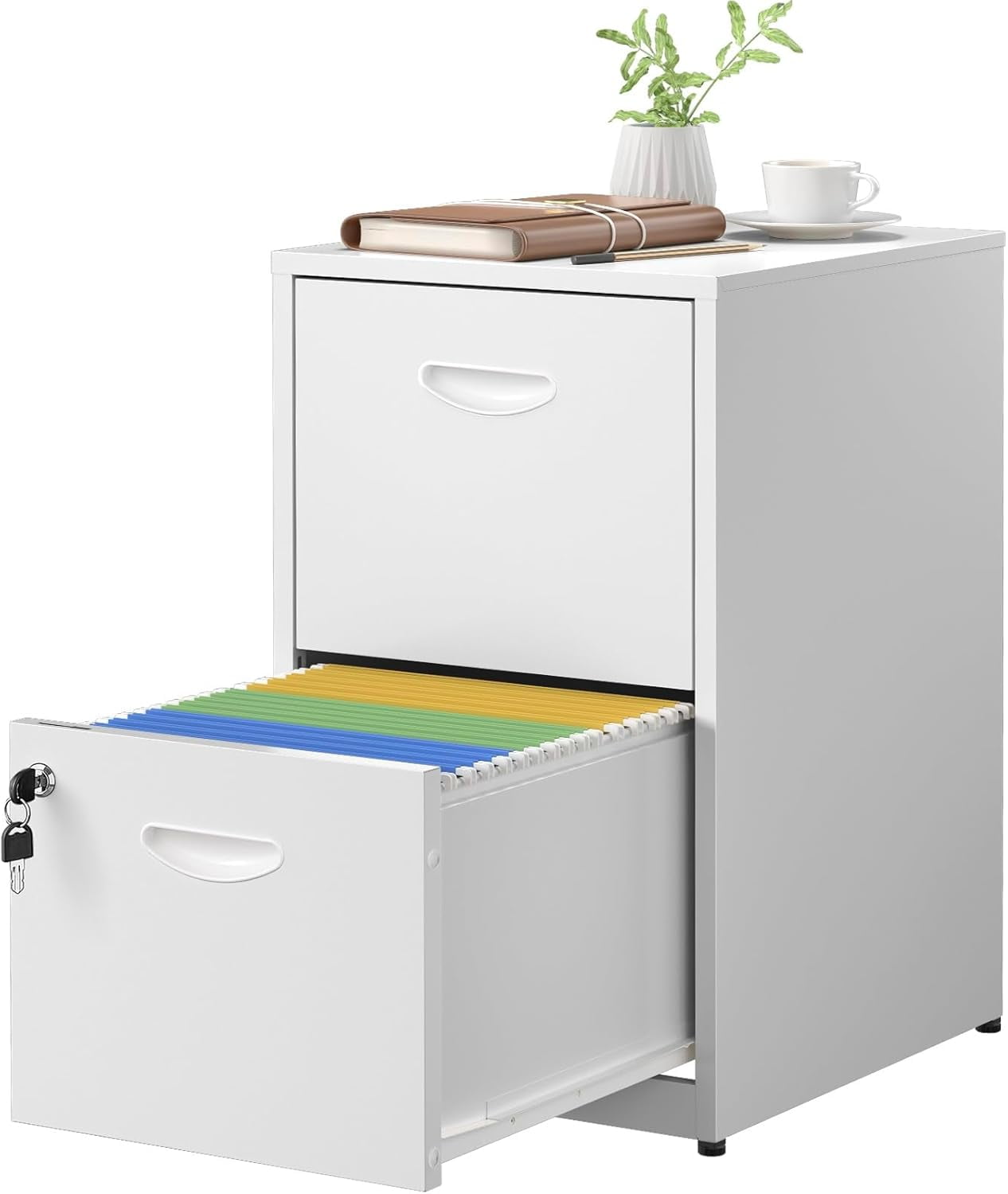 2 Drawer File Cabinet with Lock White Filing Cabinet for Home Office ...