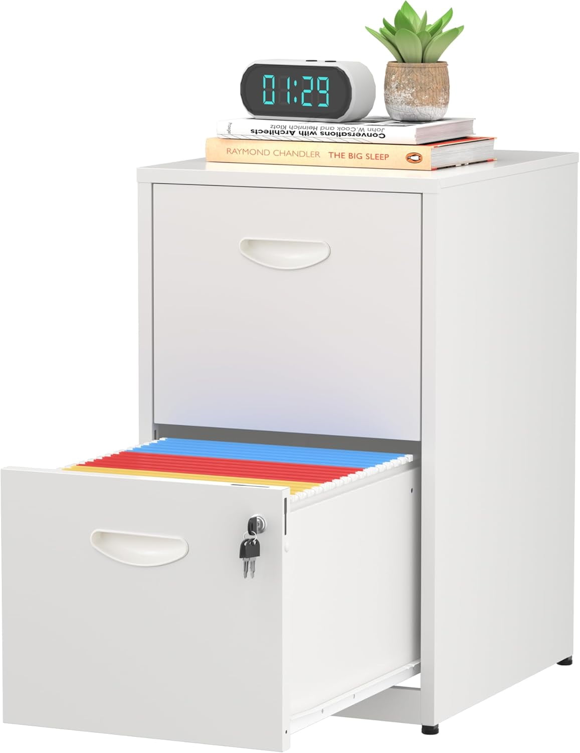 2 Drawer File Cabinet with Lock,White Small Filing Cabinet for Home ...
