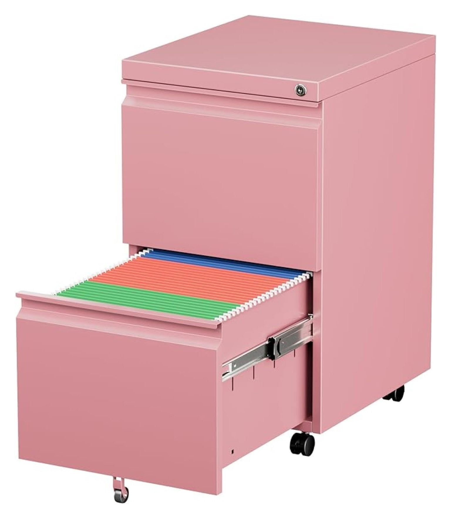 2 Drawer File Cabinet with Wheels, Lockable Metal Filing Cabinet for ...