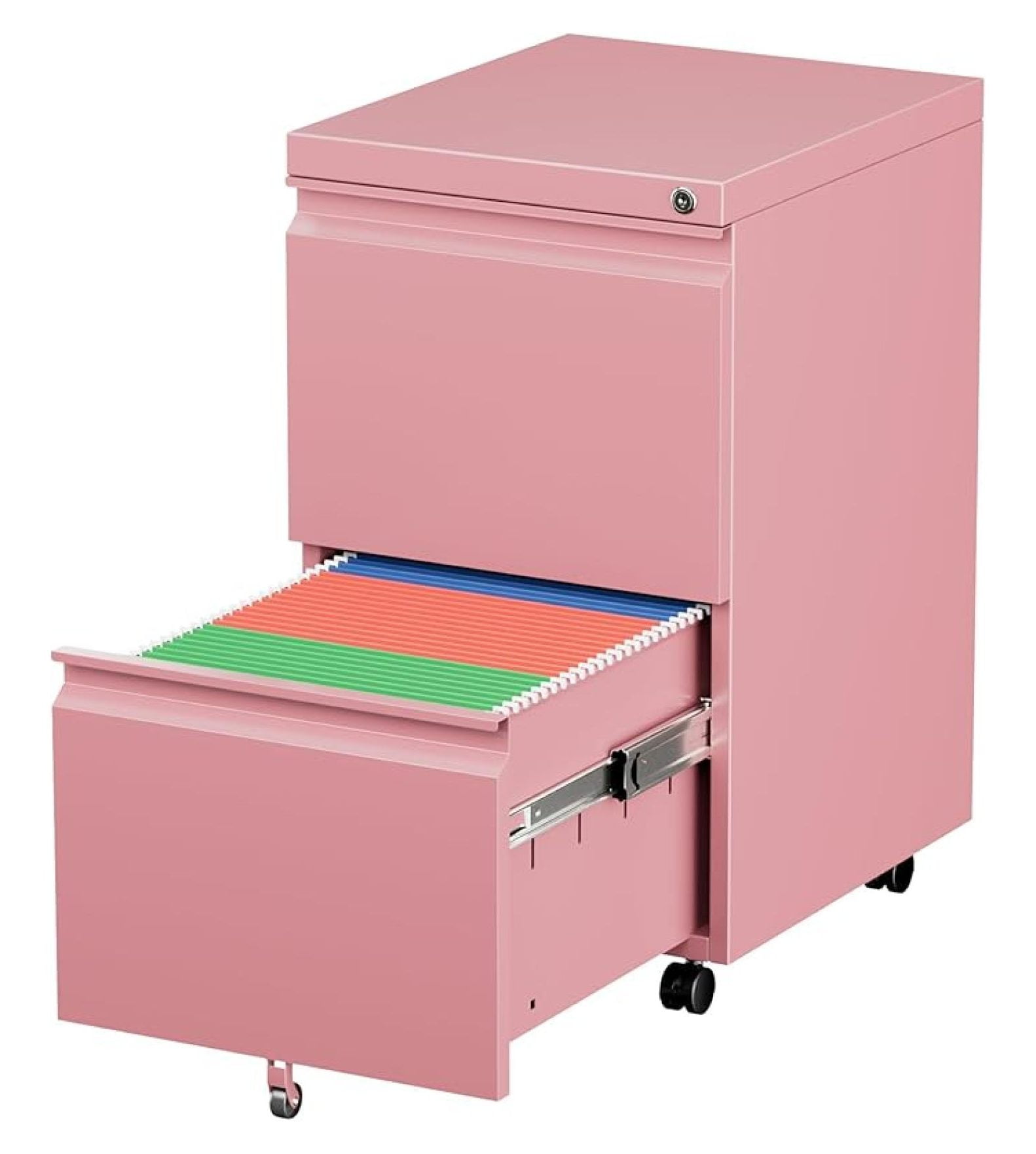 2 Drawer File Cabinet with Wheels, Lockable Metal Filing Cabinet for ...