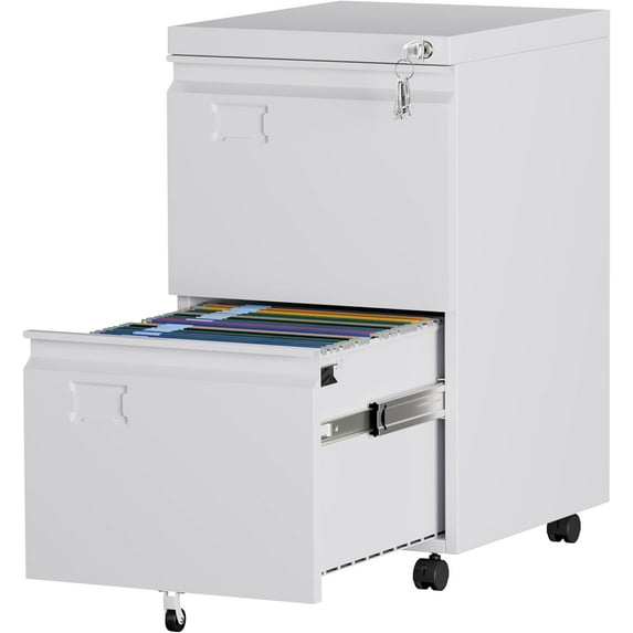 2 Drawer File Cabinet with Wheels, Lockable Metal Filing Cabinet with ...