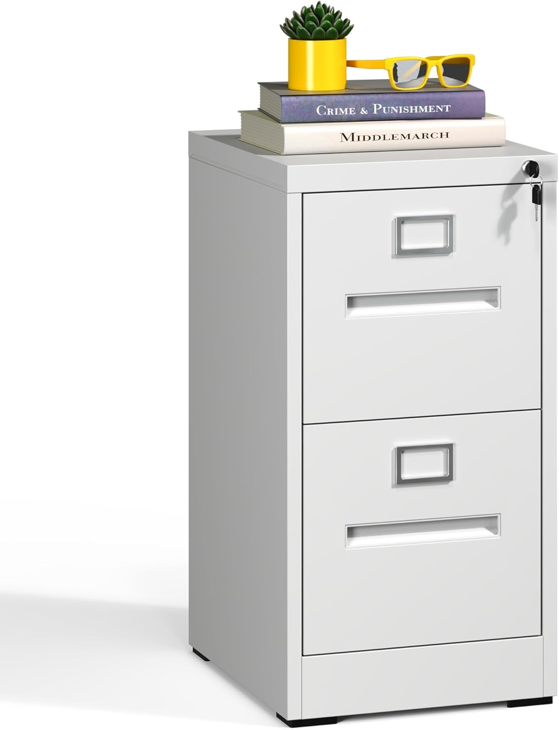 2 Drawer File Cabinets with Lock, White Vertical Filing Cabinet for ...