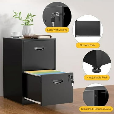 Polup 18"D Modern Office Locking File Cabinet 2 Drawer,Black Metal ...