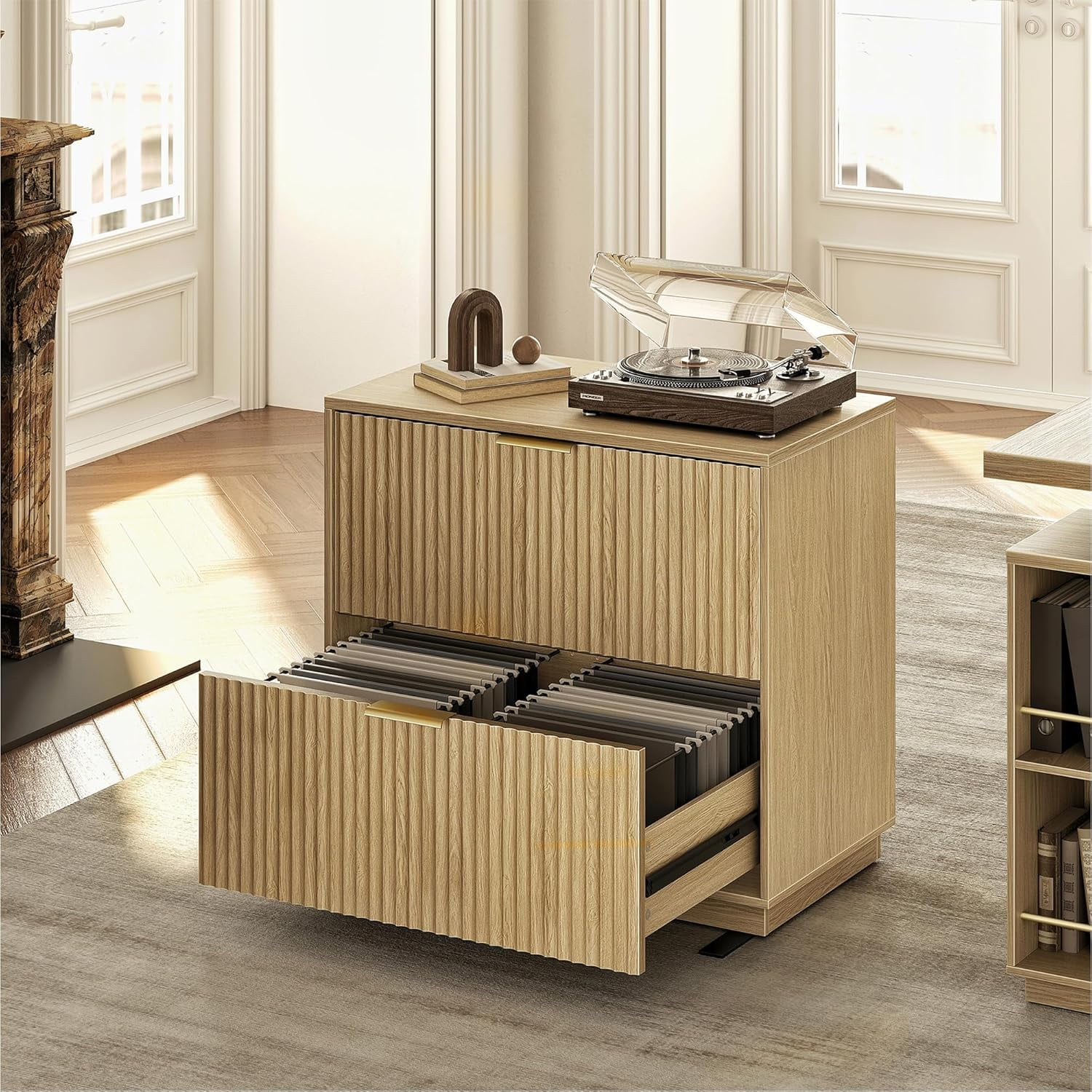 2 Drawer Fluted File Cabinet, 32'' Lateral File Cabinet for Legal ...