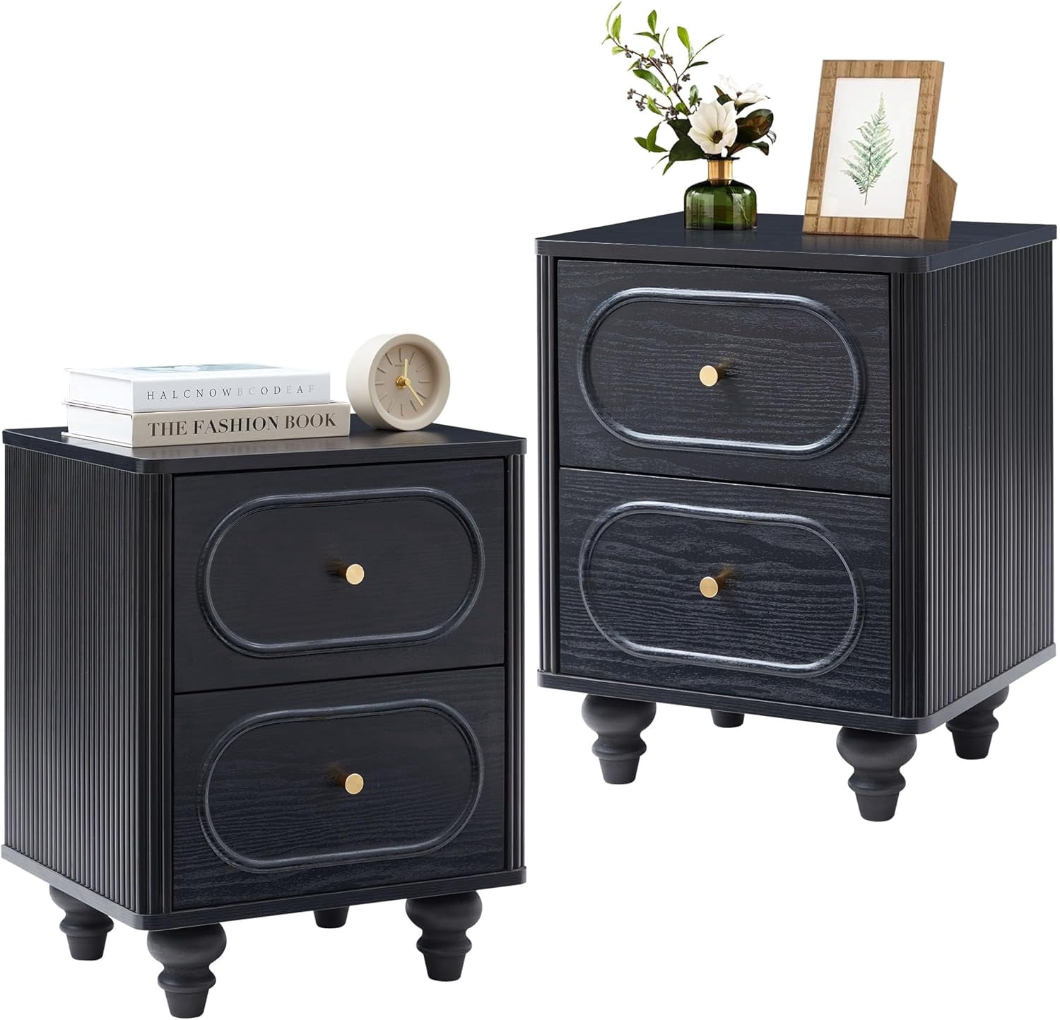 2 Drawer Fluted Mini Small Dresser for Bedroom Set of 2, Mid Century ...