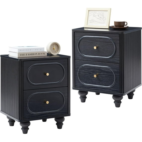 2 Drawer Fluted Nightstand Set of 2, Mid Century Modern Farmhouse Night ...