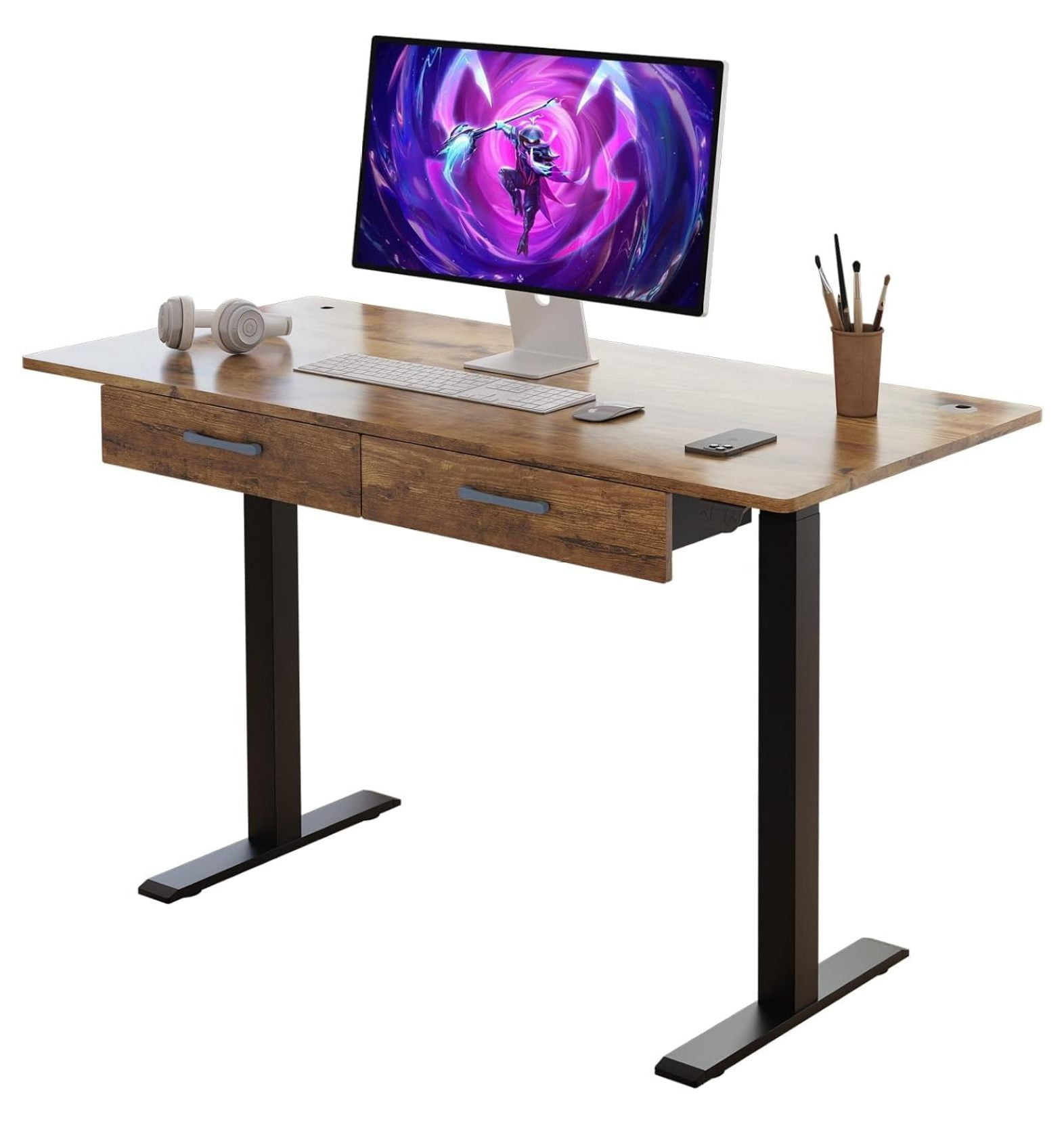 2-Drawer Height Adjustable 45" Electric Standing Desk - Upgraded Ultra Durable Home Office Large ...