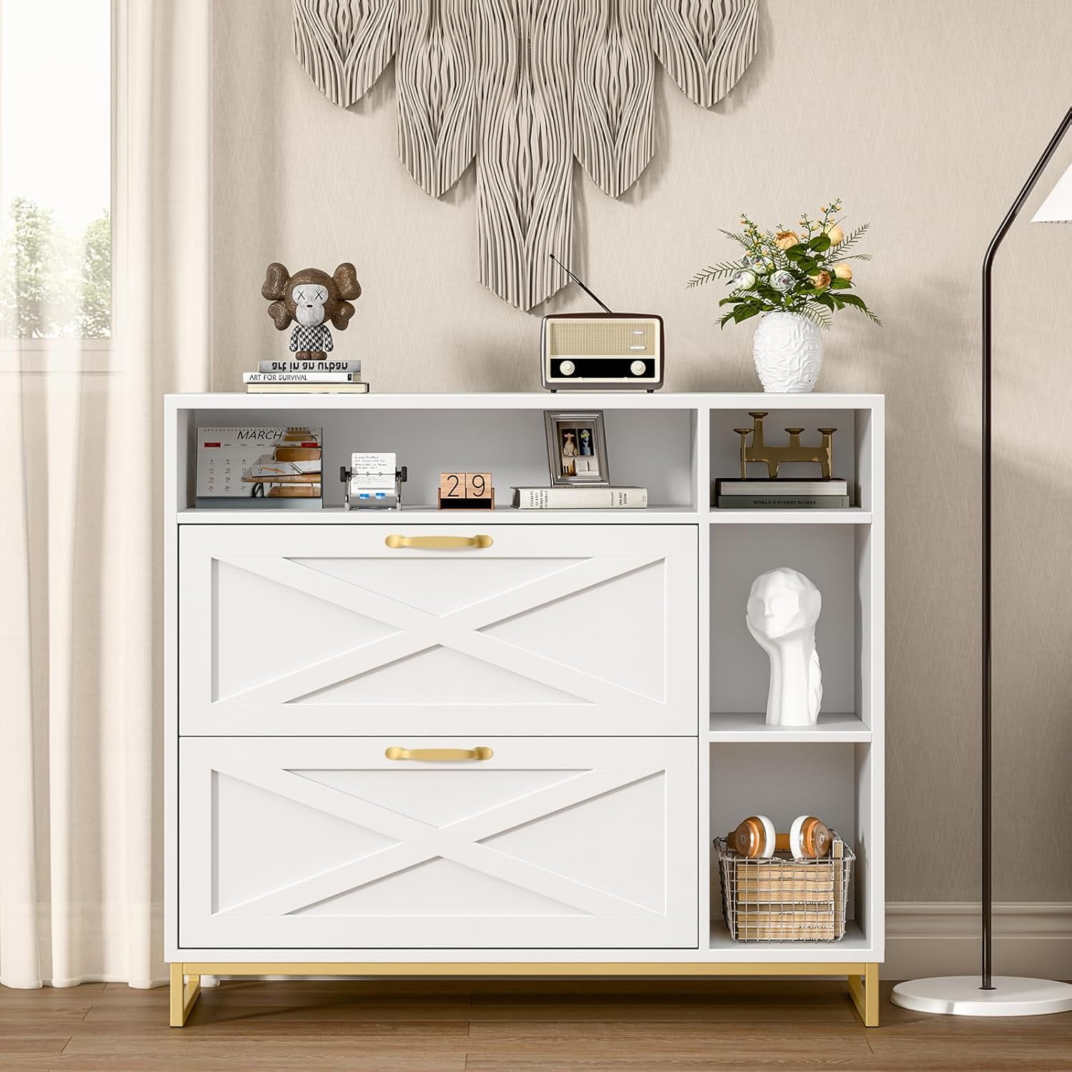 2 Drawer Lateral File Cabinet, Filing Cabinet with Open Shelf for ...