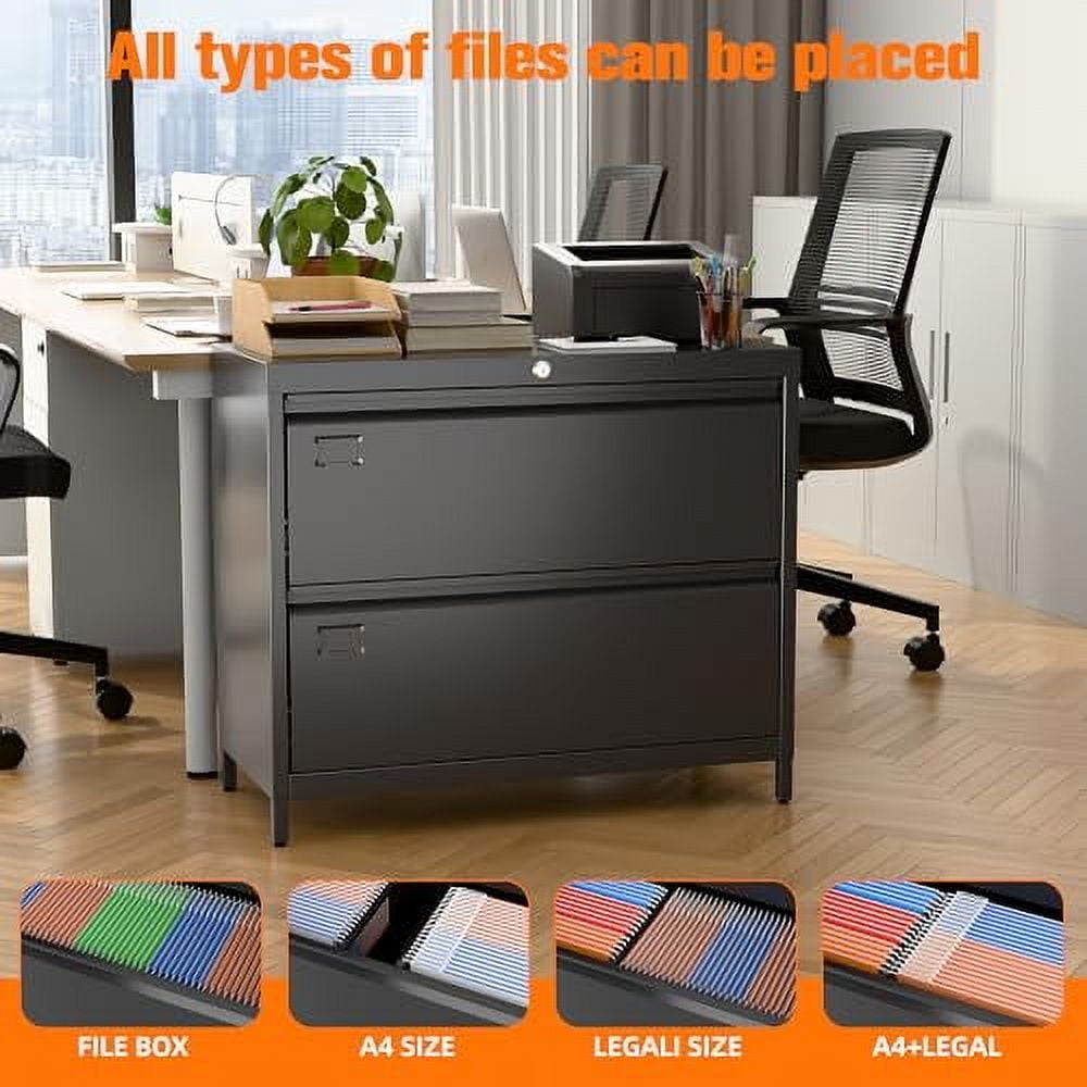 2 Drawer Lateral File Cabinet, Filing Cabinets with Lock for Home Office A4 and Letter Size ...
