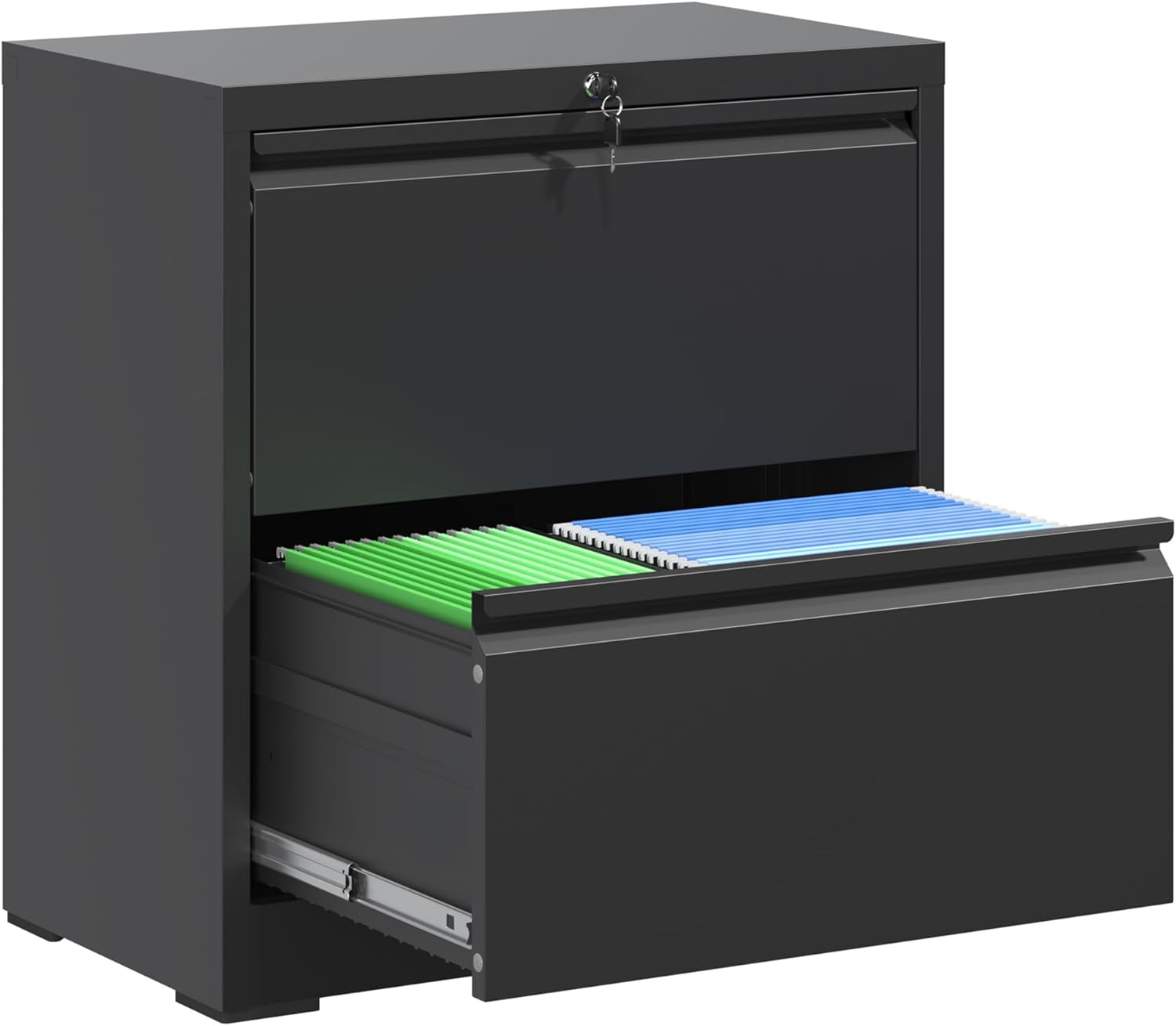2 Drawer Lateral File Cabinet with Lock, 26.8" Wide Metal Filing ...