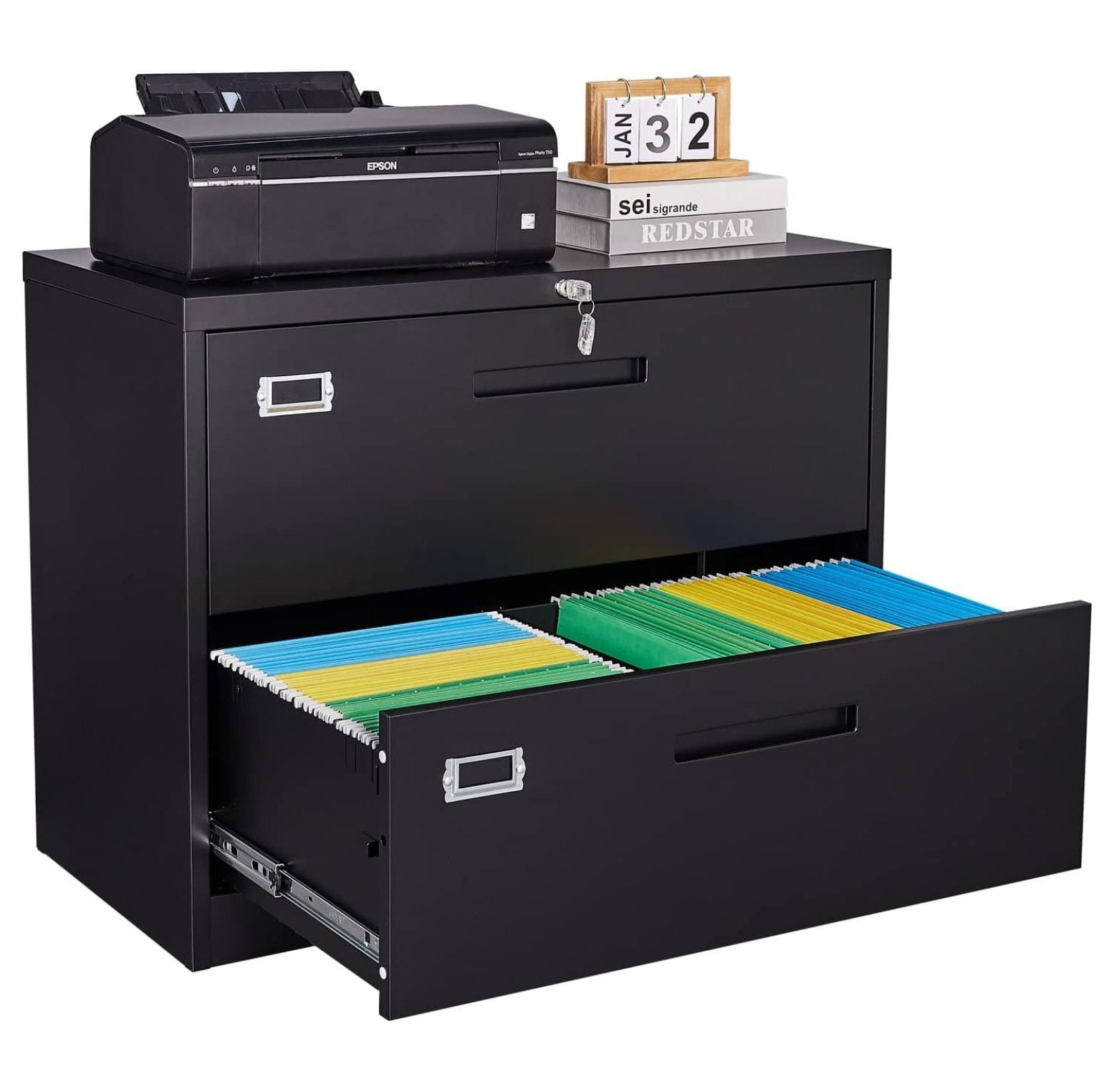 2 Drawer Lateral File Cabinet with Lock,Black Lateral Filing Cabinet ...