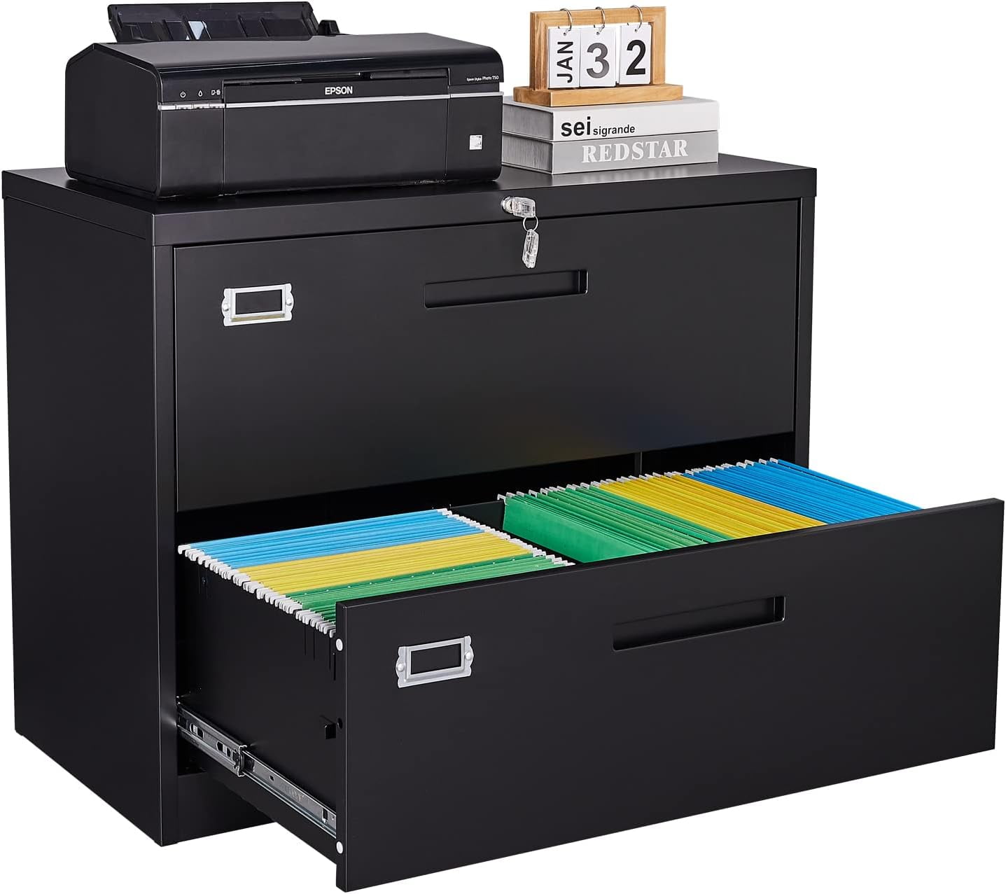 2 Drawer Lateral File Cabinet with Lock,Black Lateral Filing Cabinet ...