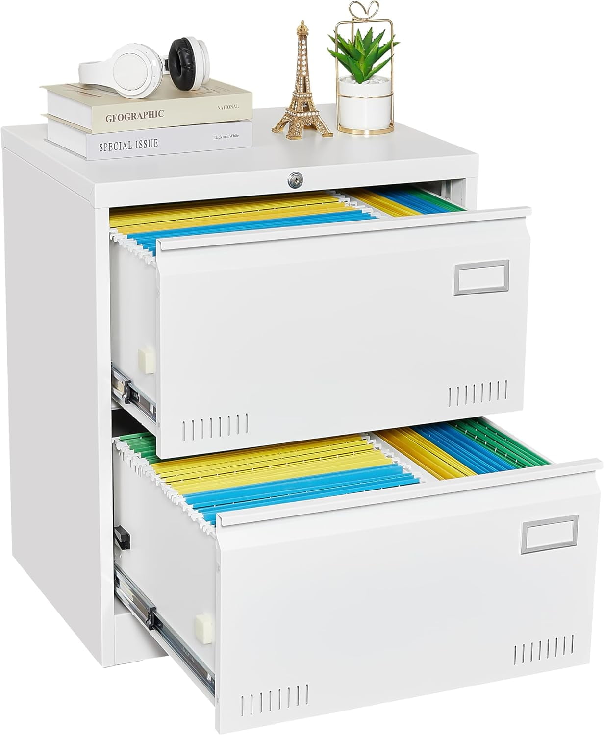 2 Drawer Lateral File Cabinet with Lock for Home Office Metal Filing Cabinet with Adjustable ...