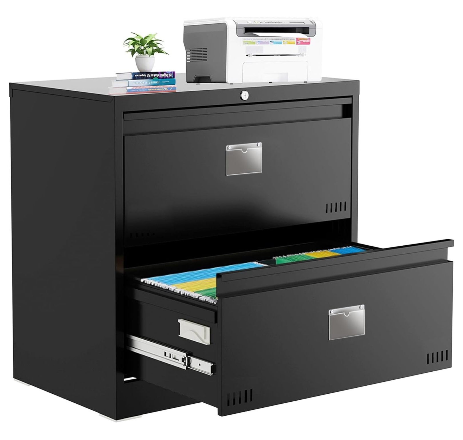 2 Drawer Lateral File Cabinet with Lock, Metal Filing Storage Vertical Cabinets for Home Office ...