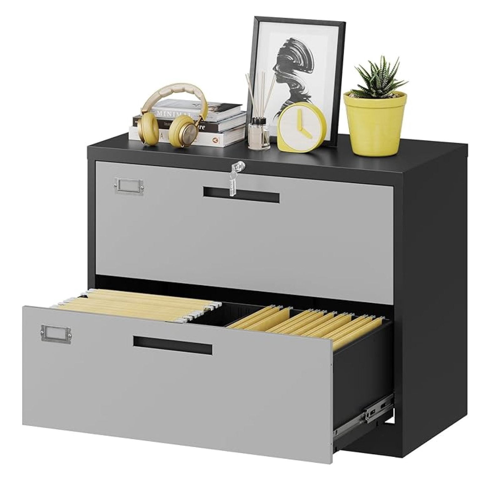 2 Drawer Lateral File Cabinet with Lock, Metal Steel Filling Cabinets ...