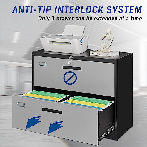 2 Drawer Lateral File Cabinet with Lock, Metal Steel Filling Cabinets ...