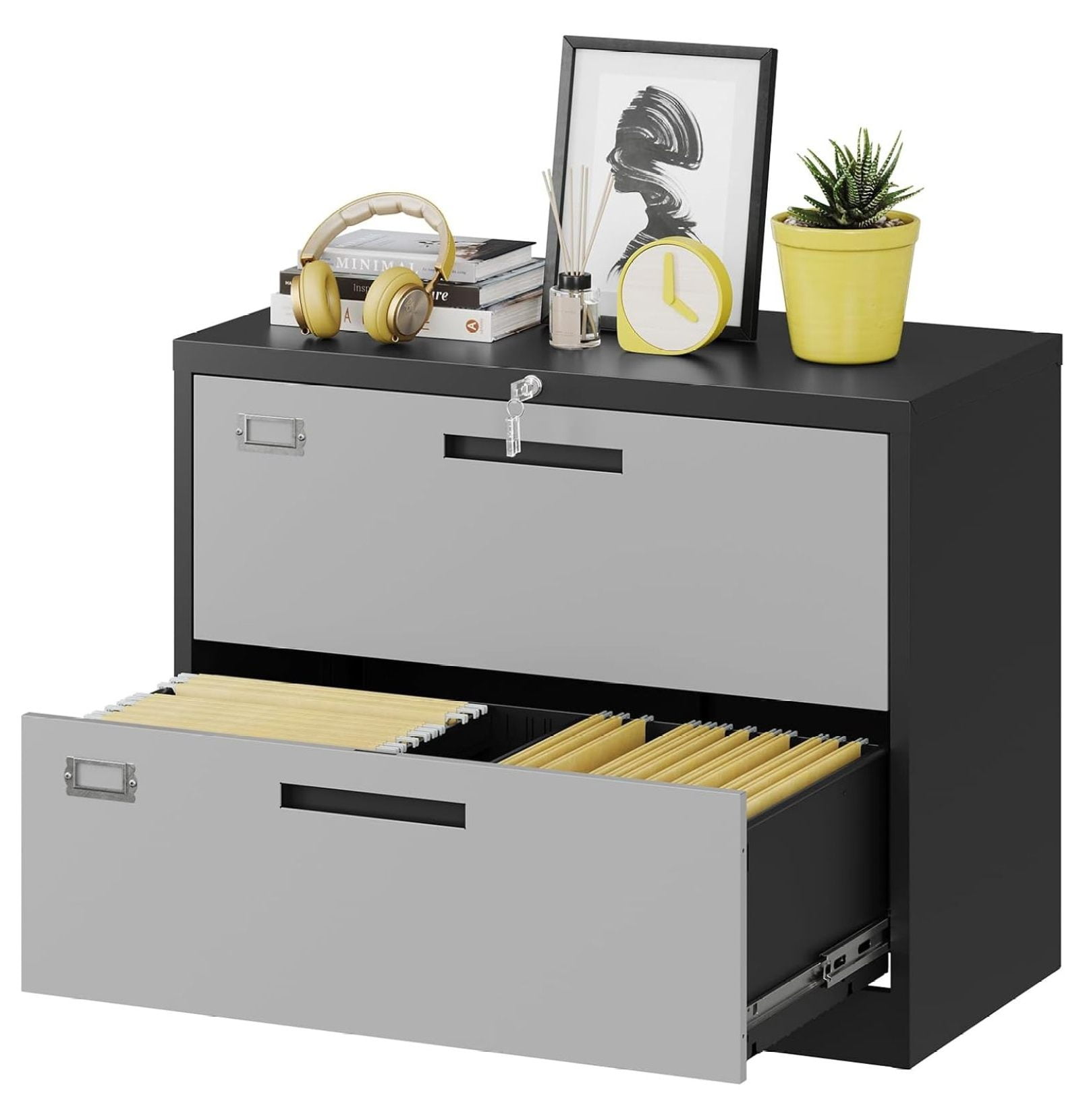 2 Drawer Lateral File Cabinet with Lock, Metal Steel Filling Cabinets ...