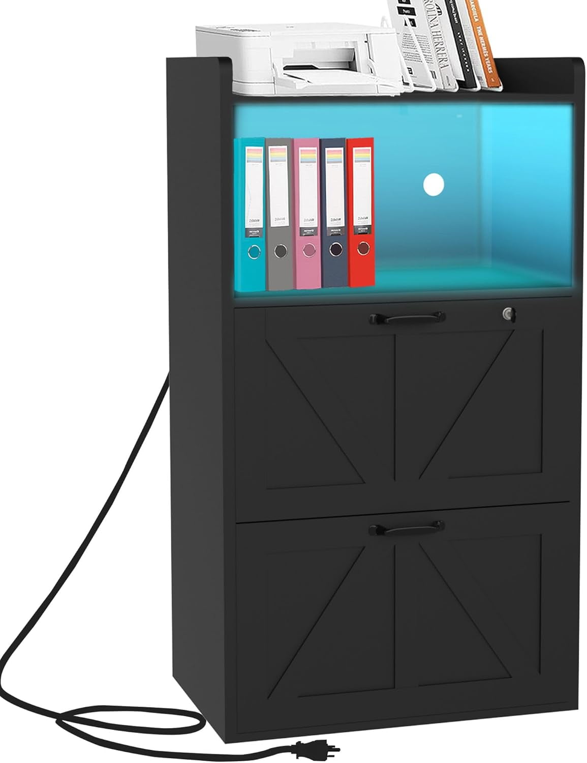 2 Drawer Lateral File Cabinet with Charging Station, Wood Filing ...