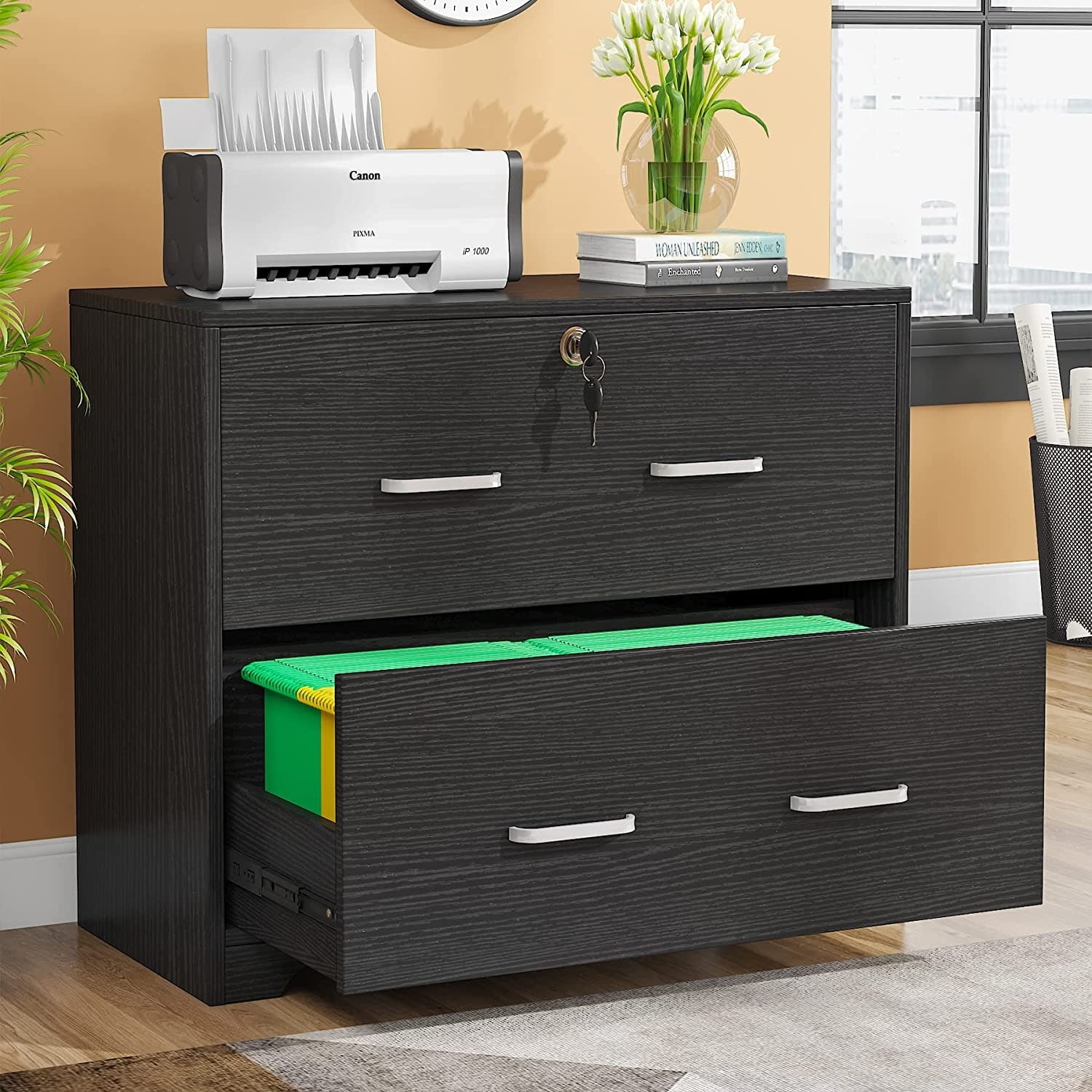 2-Drawer Lateral File Cabinet with Lock, Large Wood Filing Cabinet ...
