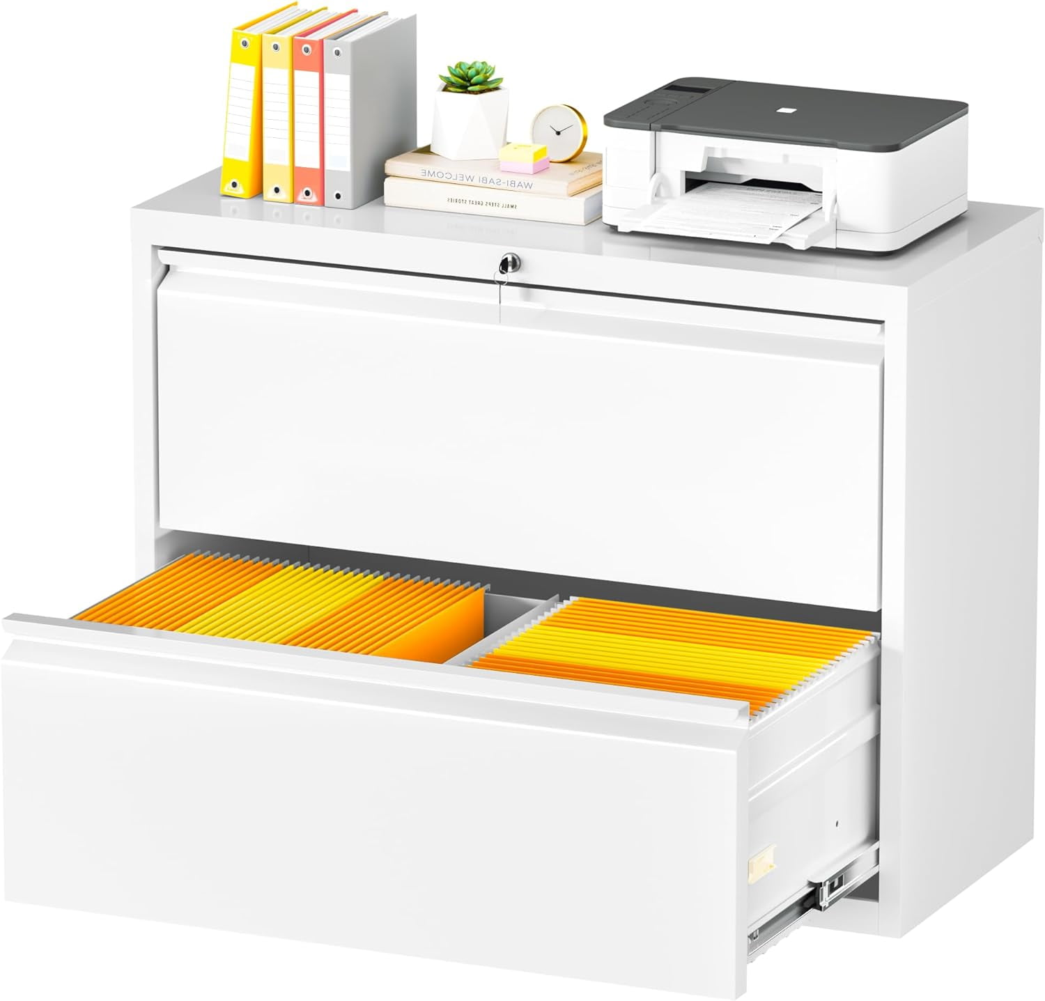 2 Drawer Lateral File Cabinet with Lock, White Lateral Filing Cabinet ...