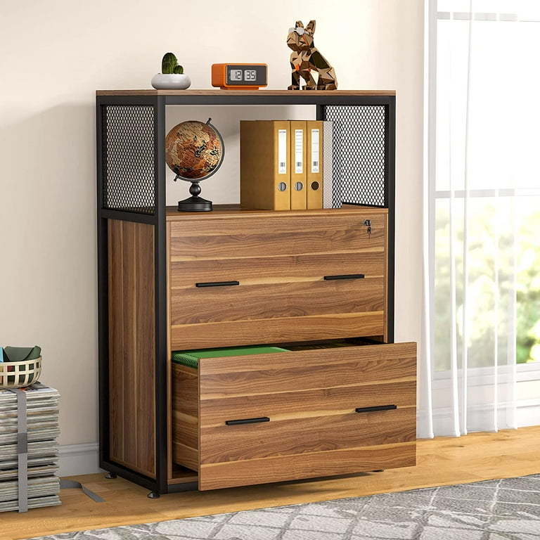 Walmart 2 Drawer Wood Lateral File Cabinet with Lock Legal Size Open Shelves Walnut Walmart