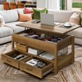 2 Drawer Lift Top Coffee Table Wooden with Hidden Compartment & Storage ...