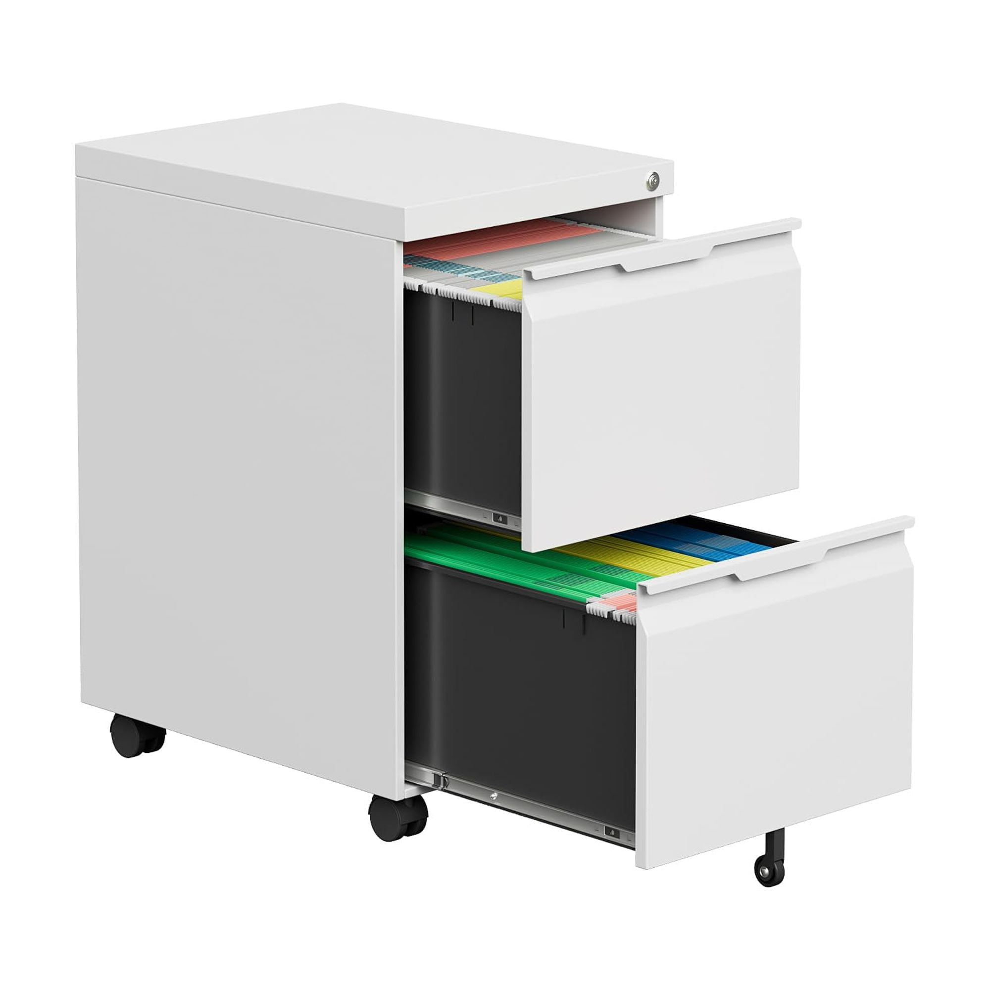 White Lockable 2 Drawer File Cabinet, Small Rolling Filing Cabinet for ...