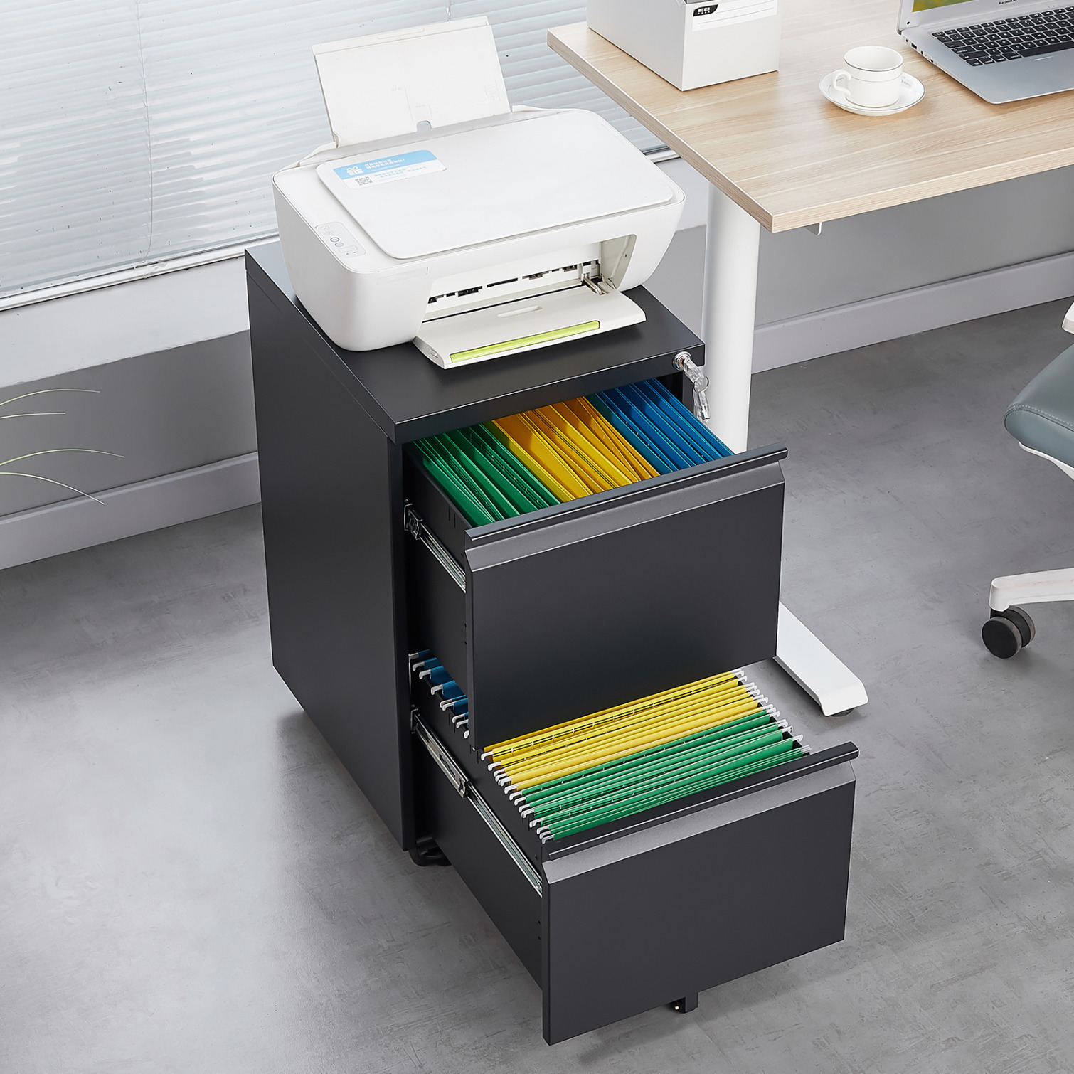 2 Drawer Locking File Cabinet on Wheels, Metal Rolling Storage for ...