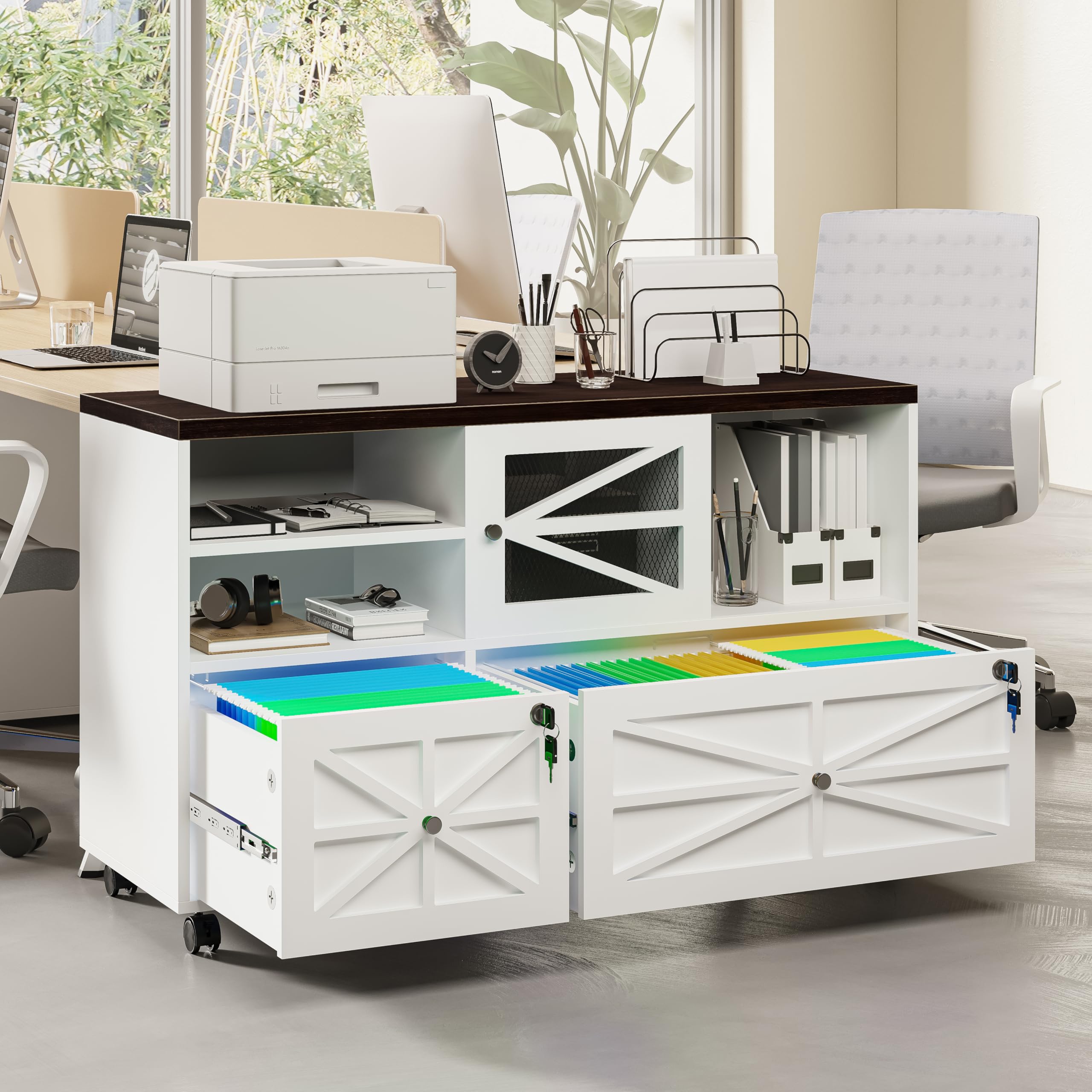 2 Drawer Locking File Cabinet for Home Office, Rolling Storage Cabinet ...