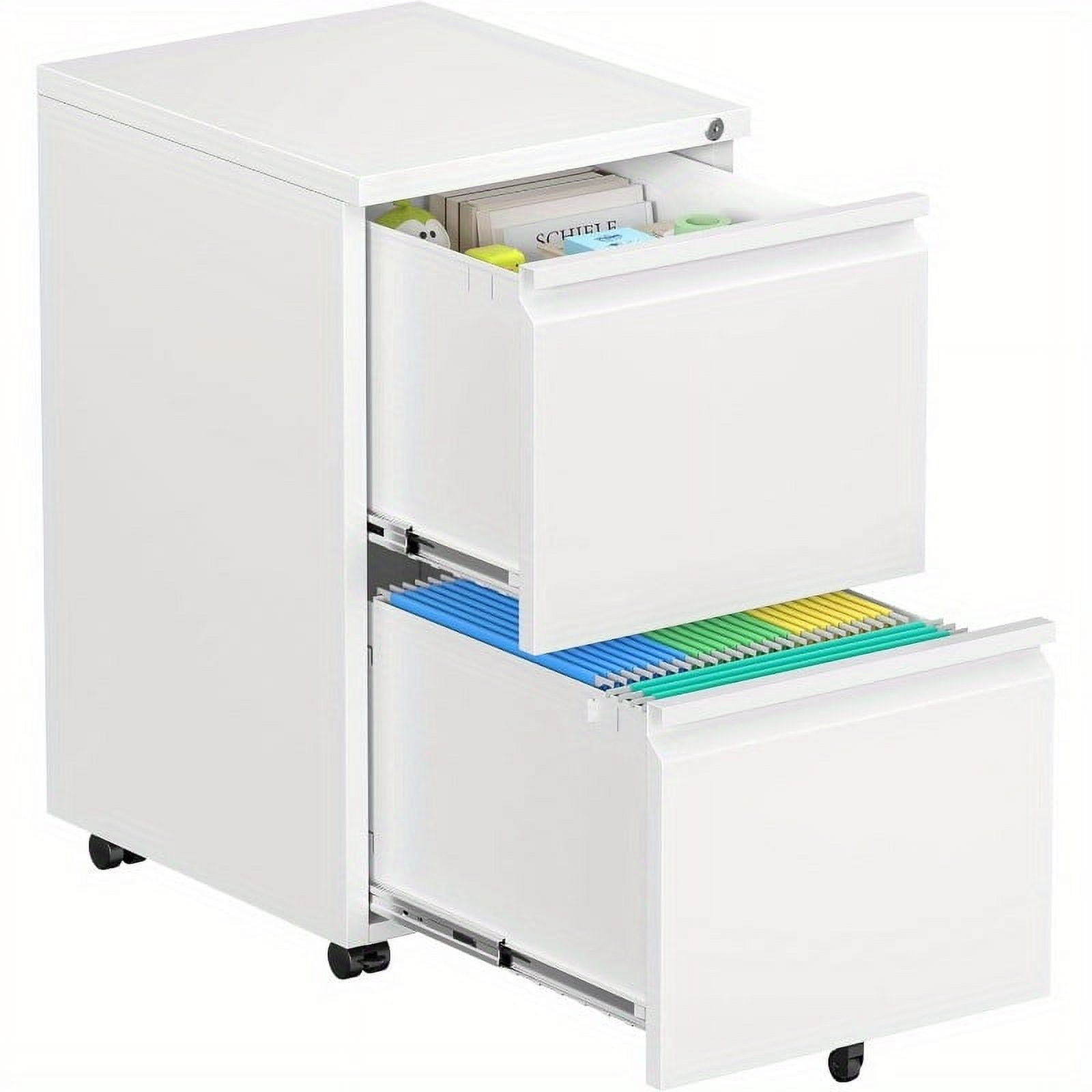 2 Drawer Metal File Cabinet with Lock Wheels Small Mobile Filing ...