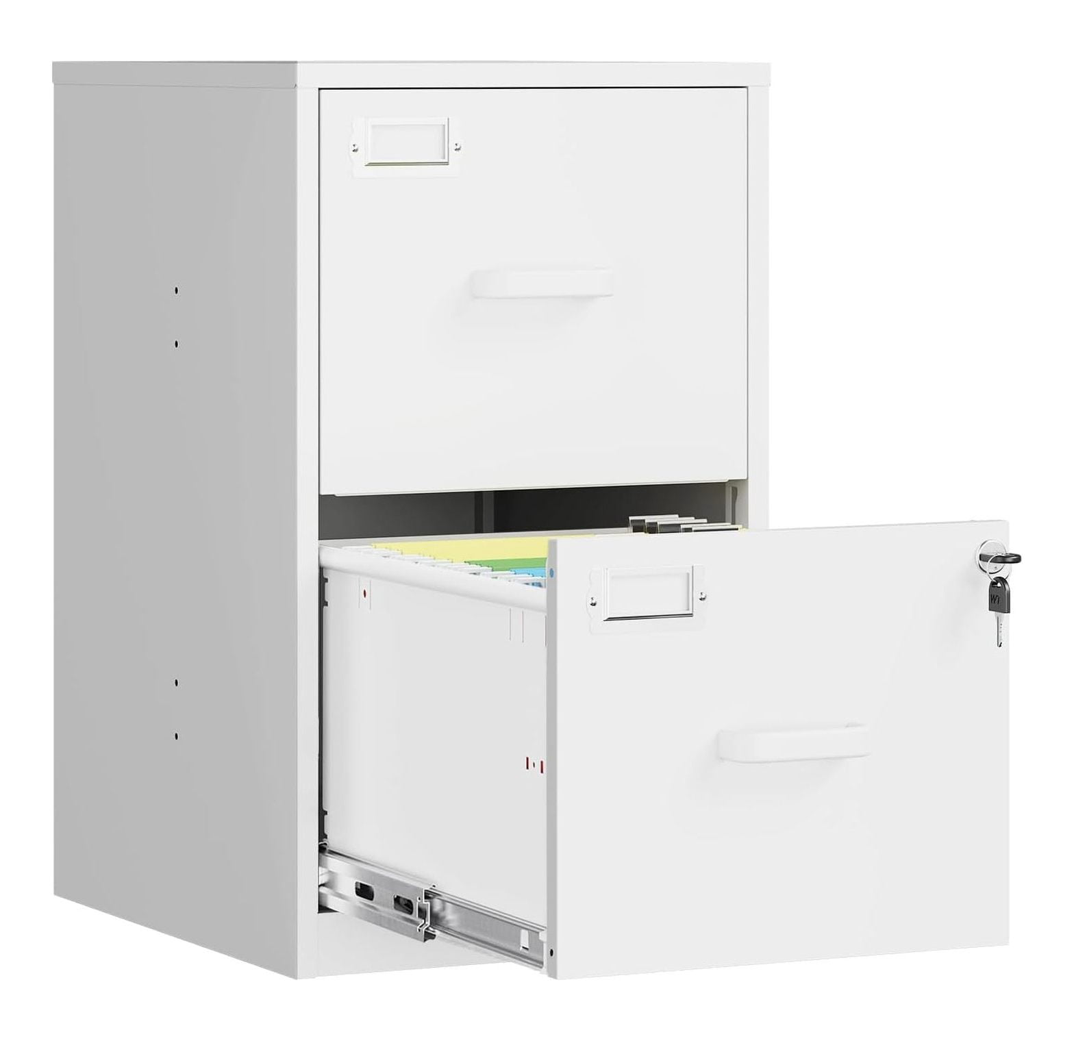 2 Drawer Metal File Cabinet with Lock, White Vertical Filing Cabinet ...