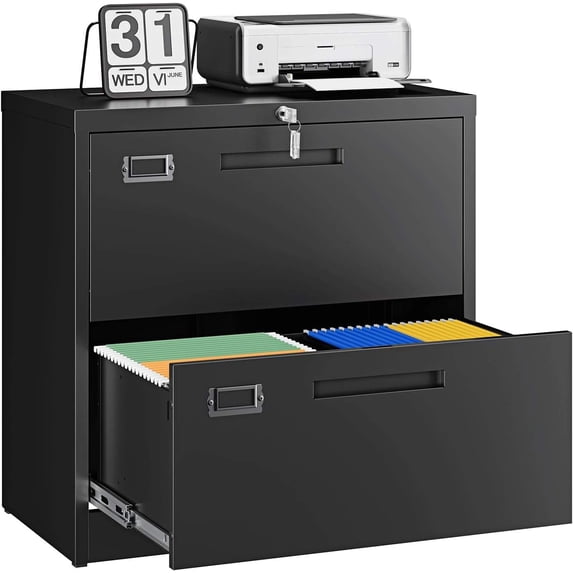 2-Drawer Metal Lateral File Cabinet with Lock, Steel Office Storage ...