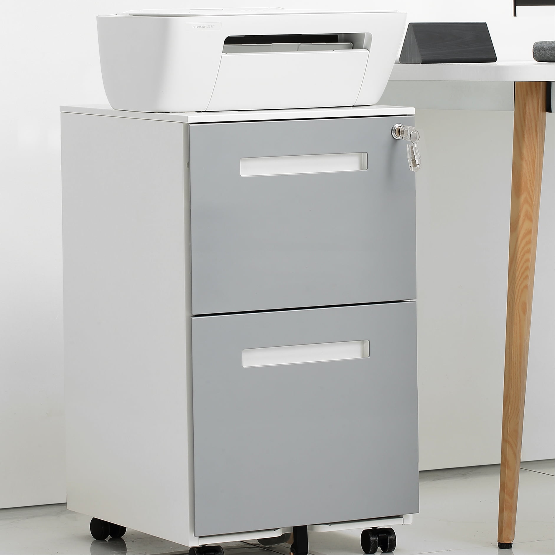 2 Drawer Metal Rolling File Cabinet With Lock, Grey - For Letter/a4 ...